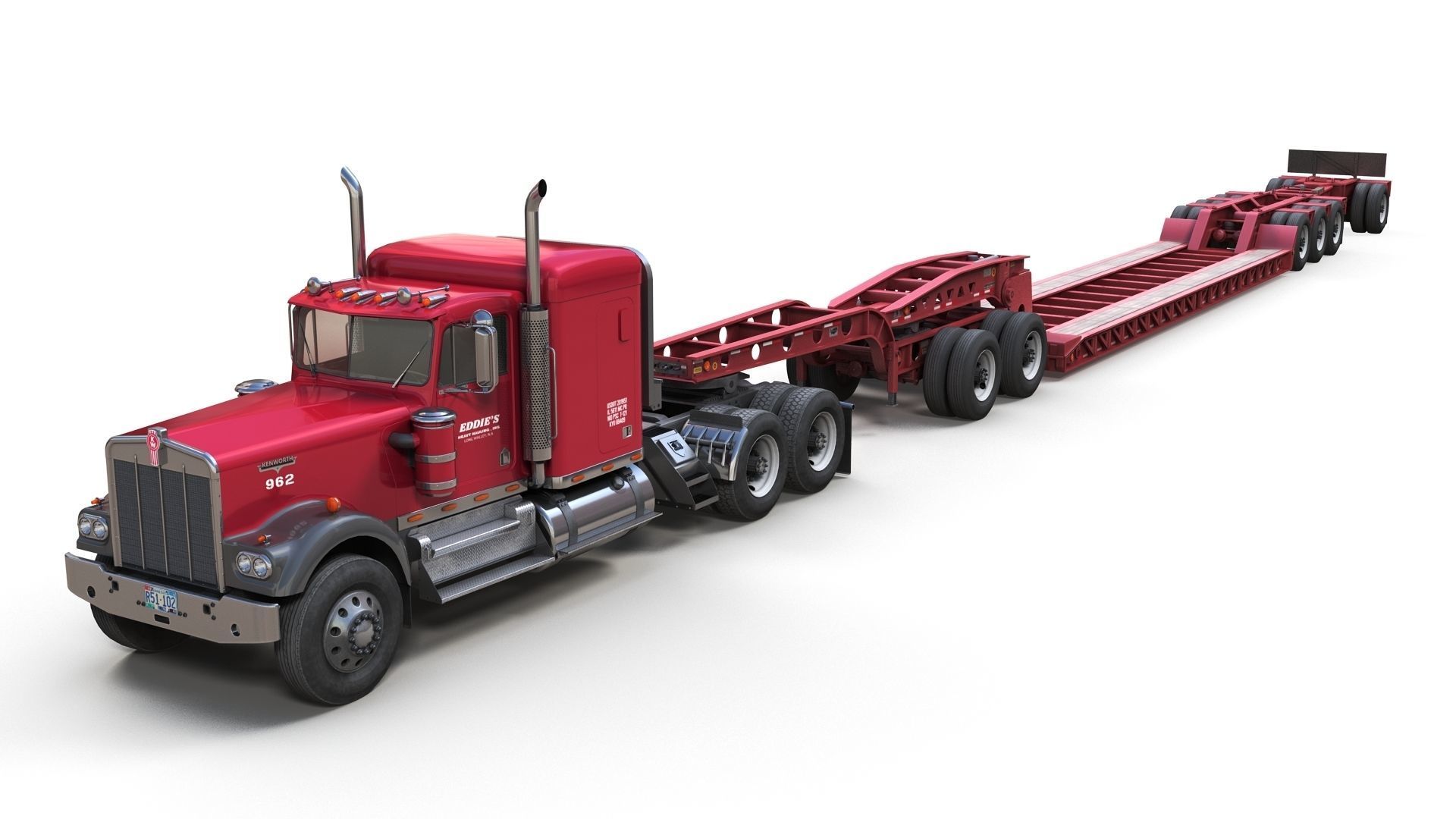 3D model Kenworth W900A lowboy semitruck VR / AR / low-poly | CGTrader