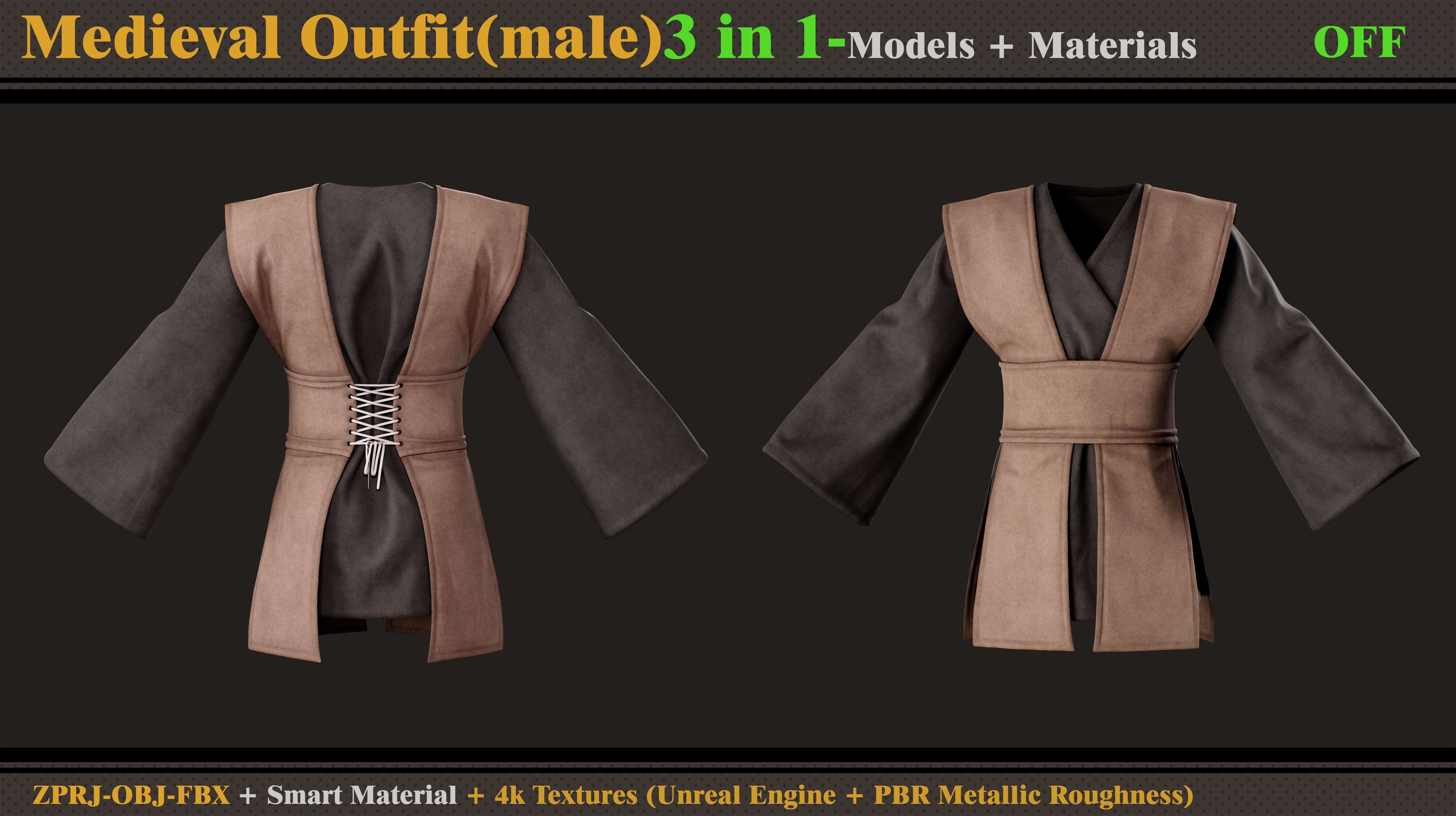 3 in 1 Medieval Outfit-MD-Clo3d -OBJ - FBX -Material - Textures 3D ...