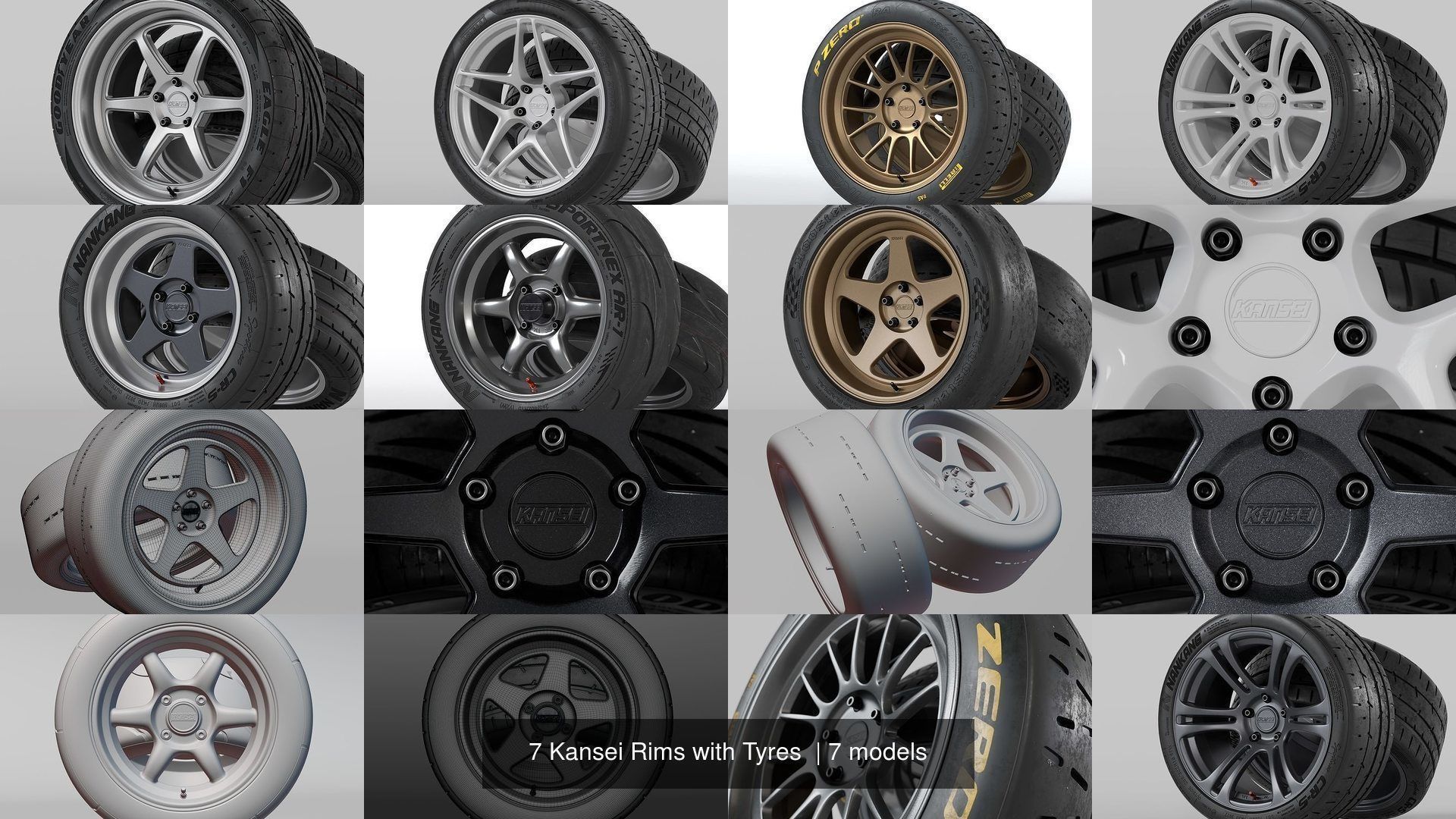 7 Kansei Rims with Tyres 3D Model Collection | CGTrader
