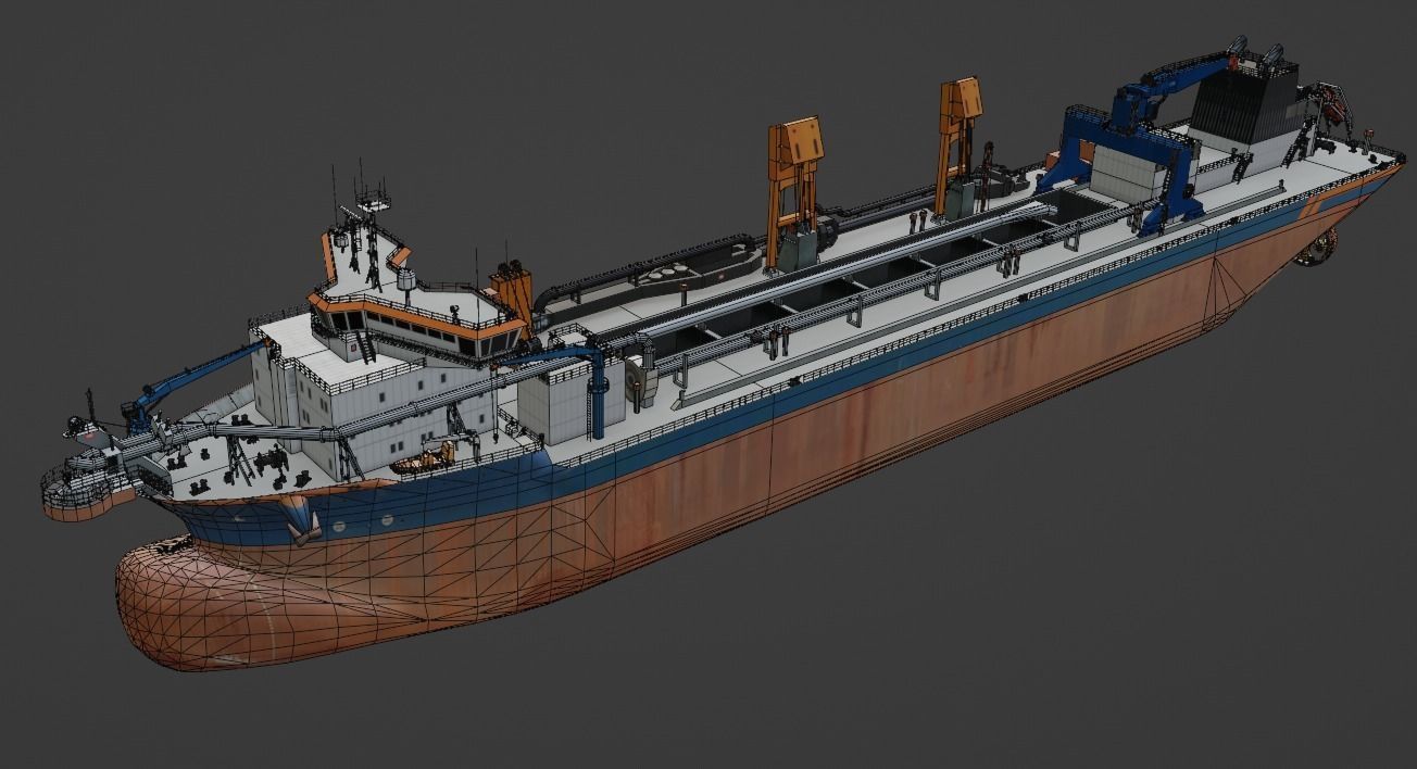 3d Model Trailing Suction Hopper Dredger 3d Model Vr Ar Low Poly
