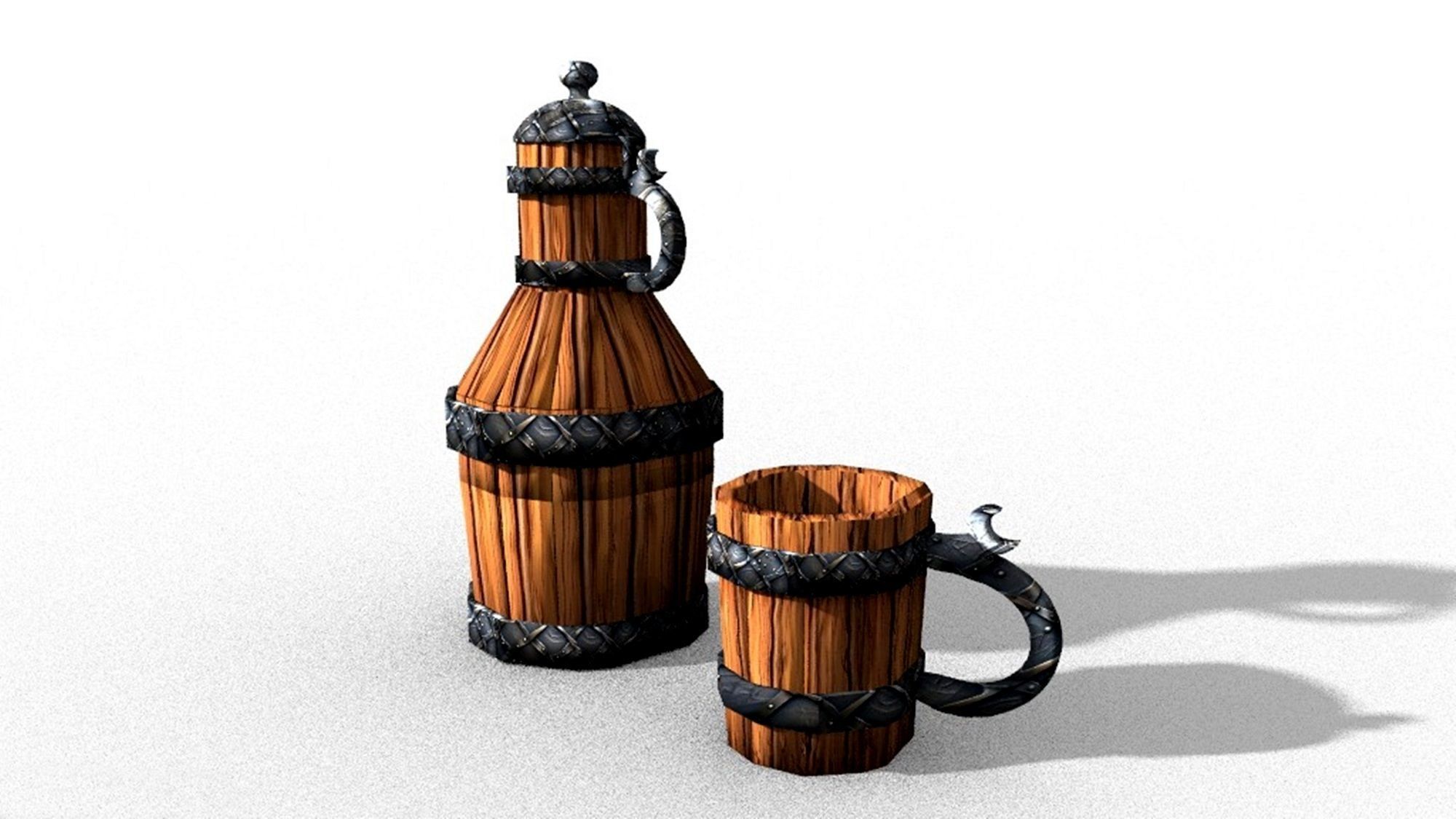 medieval cartoon pitcher and mug for tavern 3D model | CGTrader