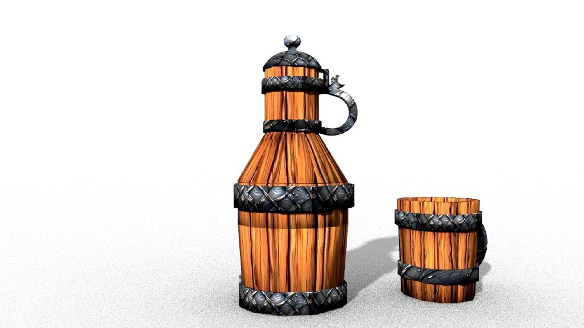 medieval cartoon pitcher and mug for tavern 3D model | CGTrader