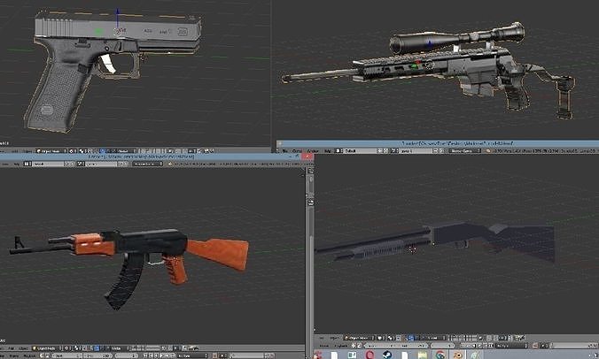 4 gun pack low poly free VR / AR / low-poly 3D model | CGTrader