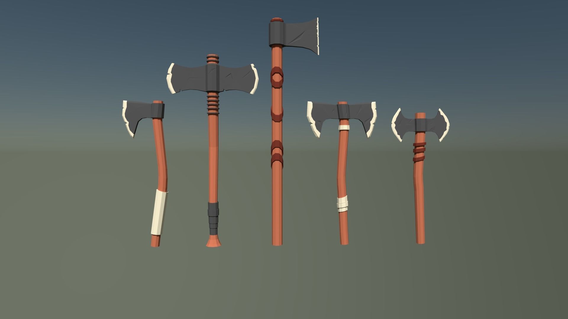 LowPoly Axes Pack free VR / AR / low-poly 3D model | CGTrader
