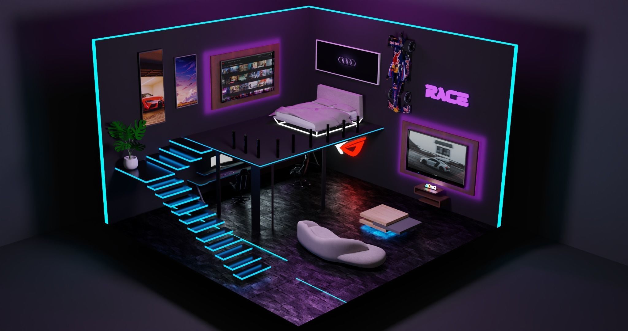 3D Neon Gaming Room 3D model | CGTrader