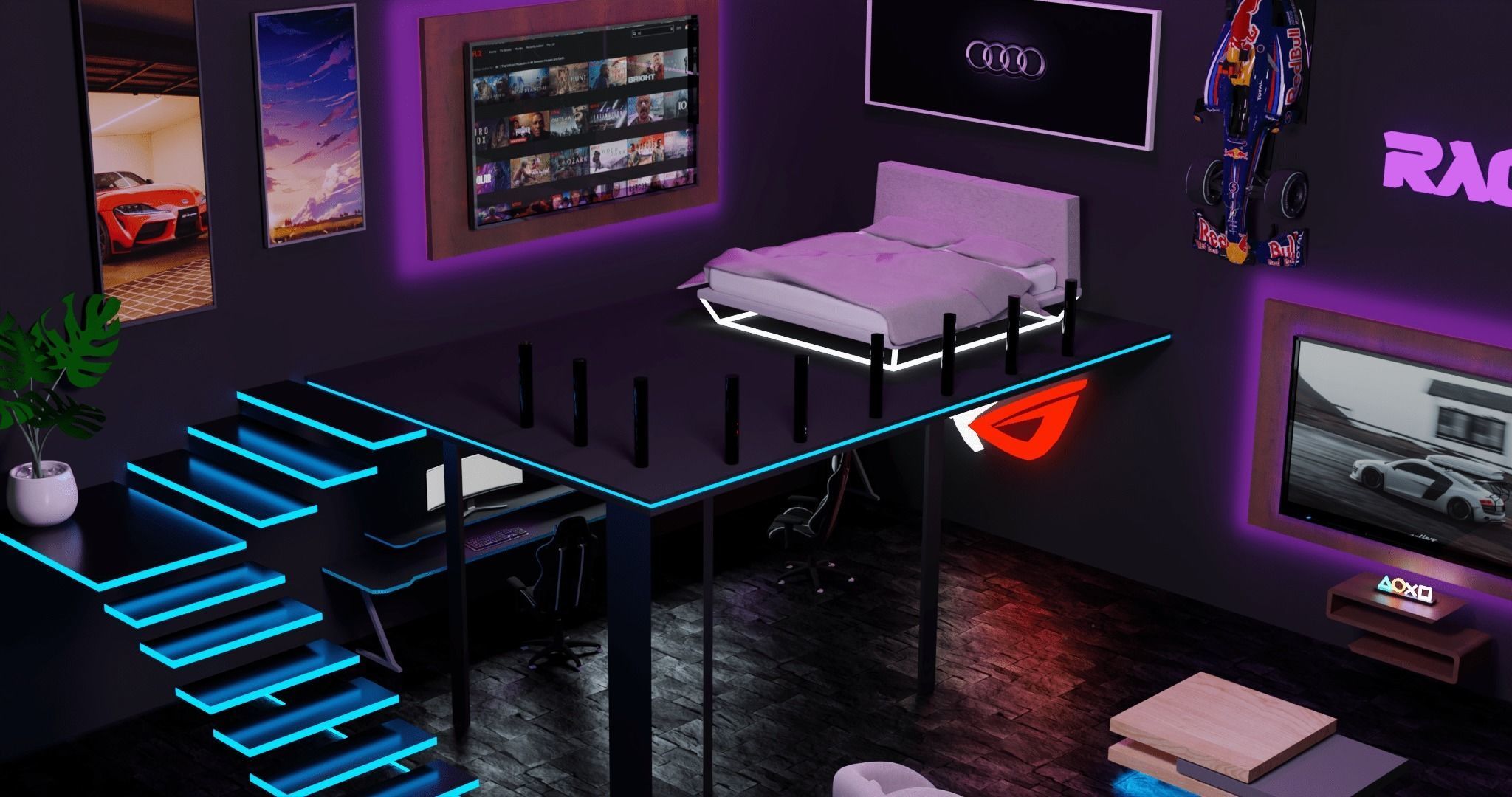 3D Neon Gaming Room 3D model | CGTrader