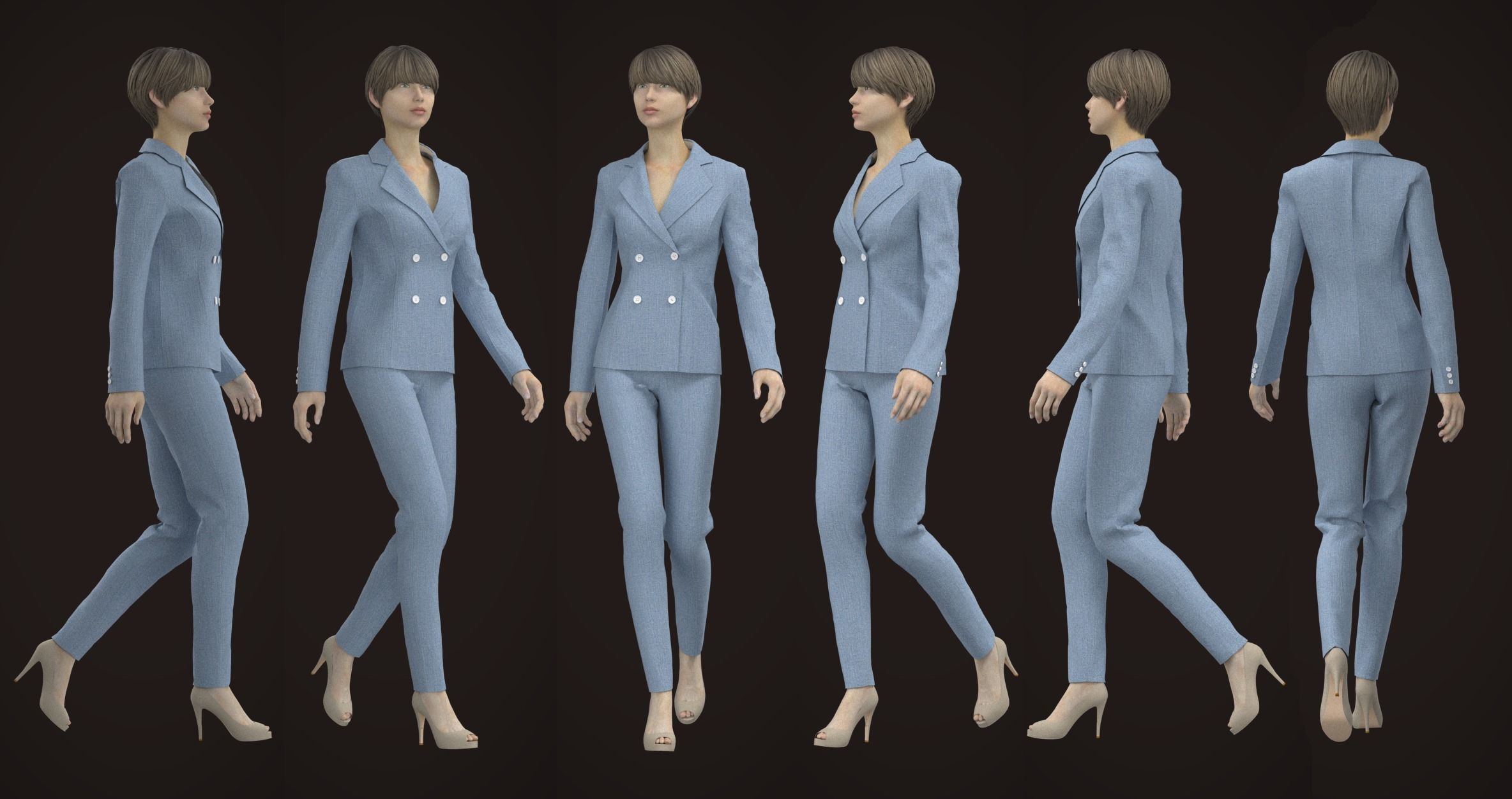 Daily Outfitt 4 Female Suits Possed and A pose 3D model rigged | CGTrader