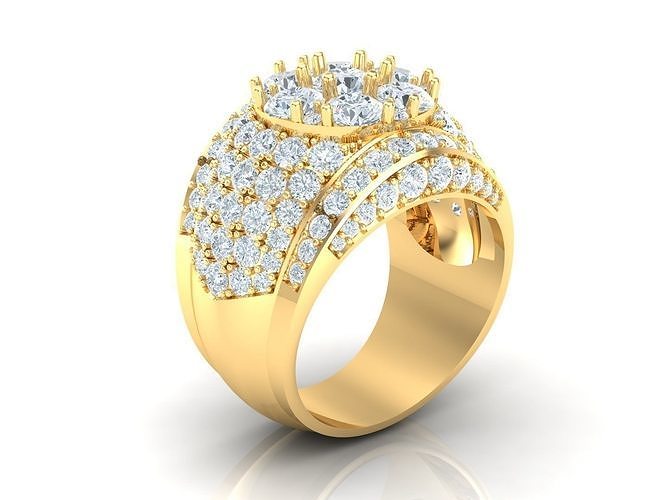 New Fashion Gold Diamond Mens Ring 1MR101 3D model 3D printable | CGTrader