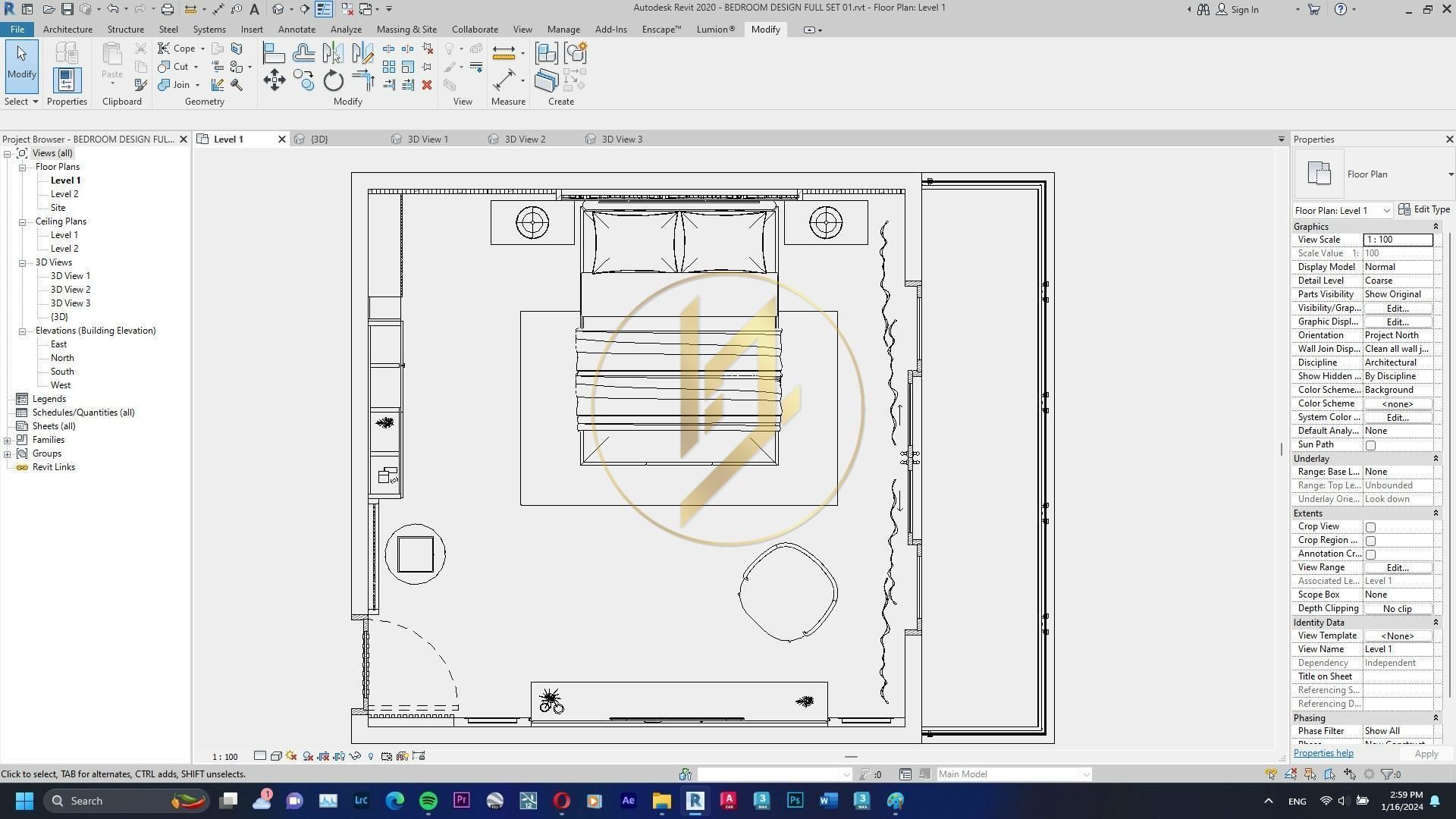 Revit Interior Bedroom Design Project file 01 3D model | CGTrader