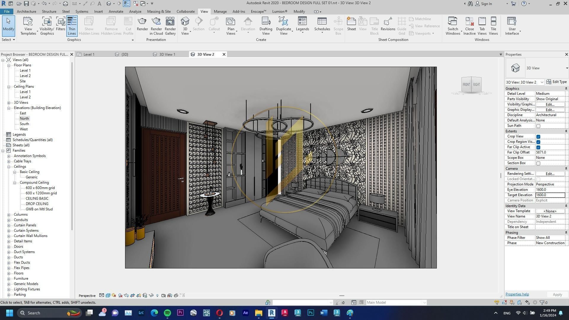 Revit Interior Bedroom Design Project file 01 3D model | CGTrader