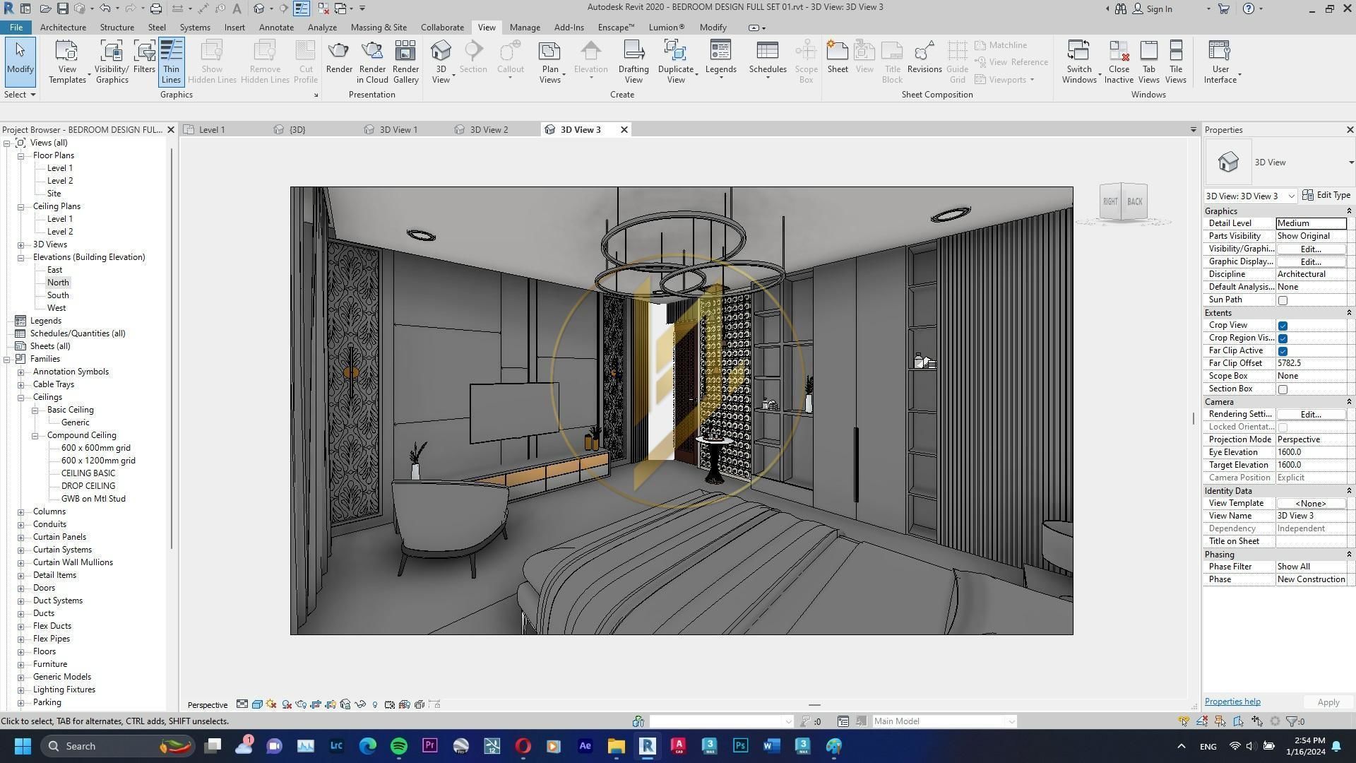 Revit Interior Bedroom Design Project file 01 3D model | CGTrader
