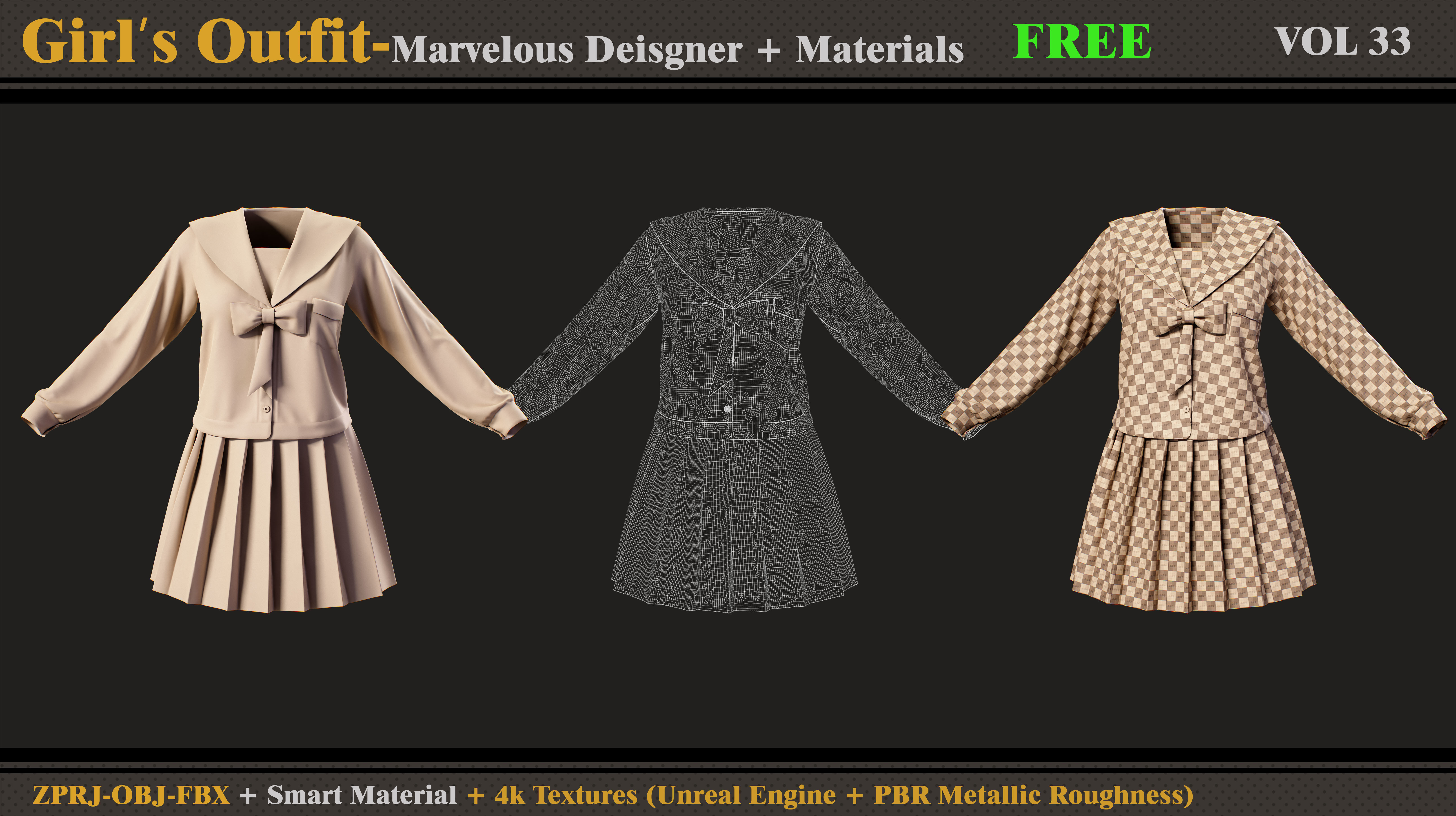 Girls Outfit- MD-OBJ -FBX -Materials-Textures-FREE free 3D model | CGTrader
