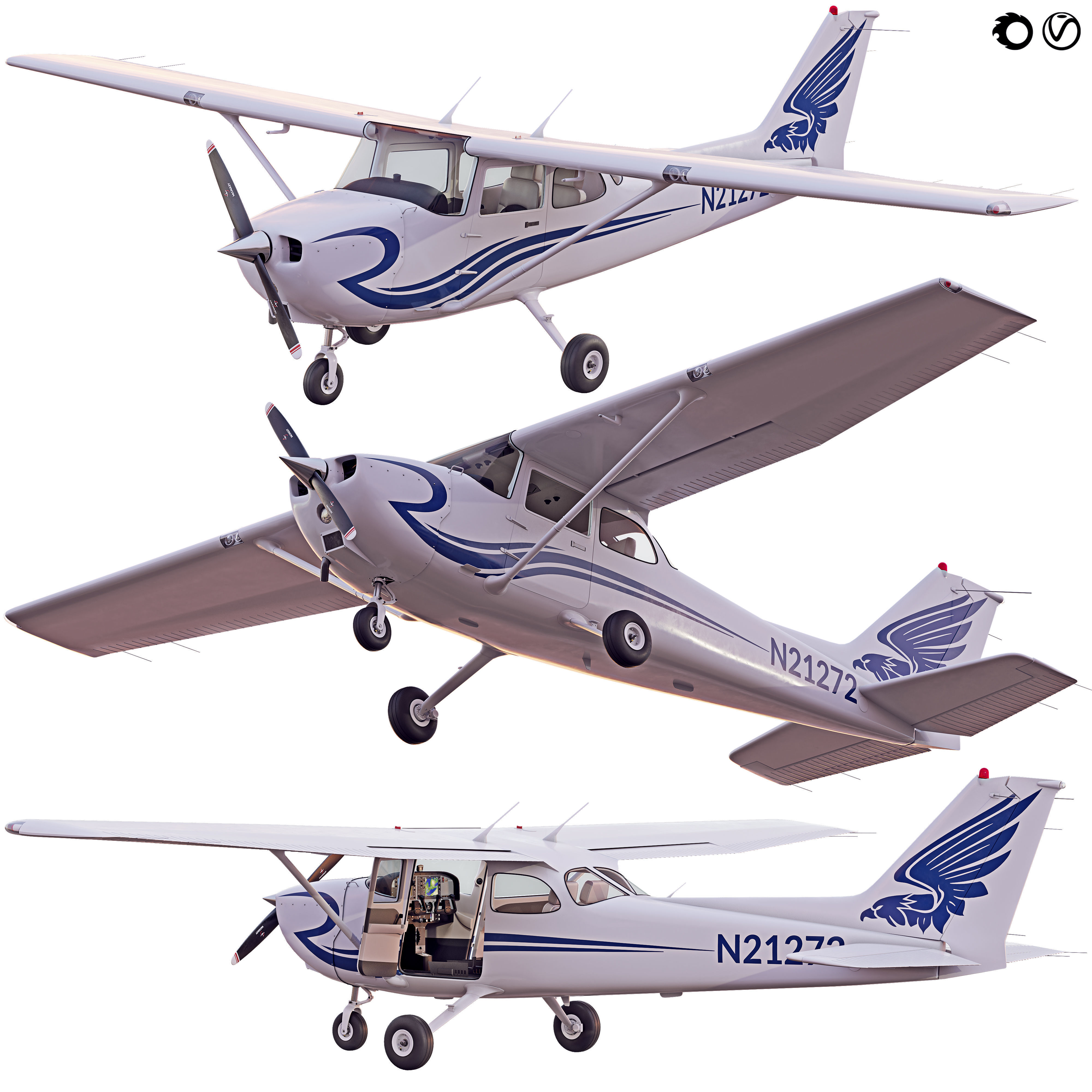 Cessna 172 3D model animated rigged | CGTrader