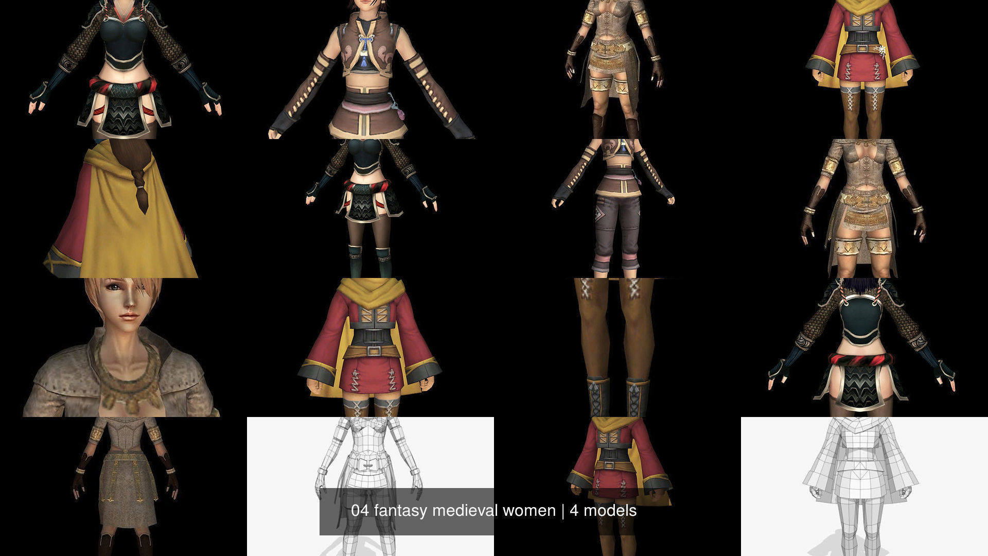 3D Model Collection 04 fantasy medieval women VR / AR / low-poly | CGTrader