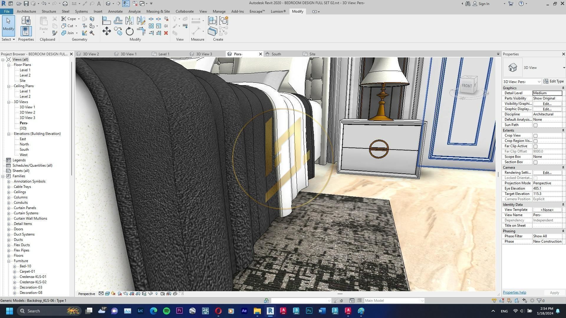 Revit Interior Bedroom classic full parametric family 3D model | CGTrader