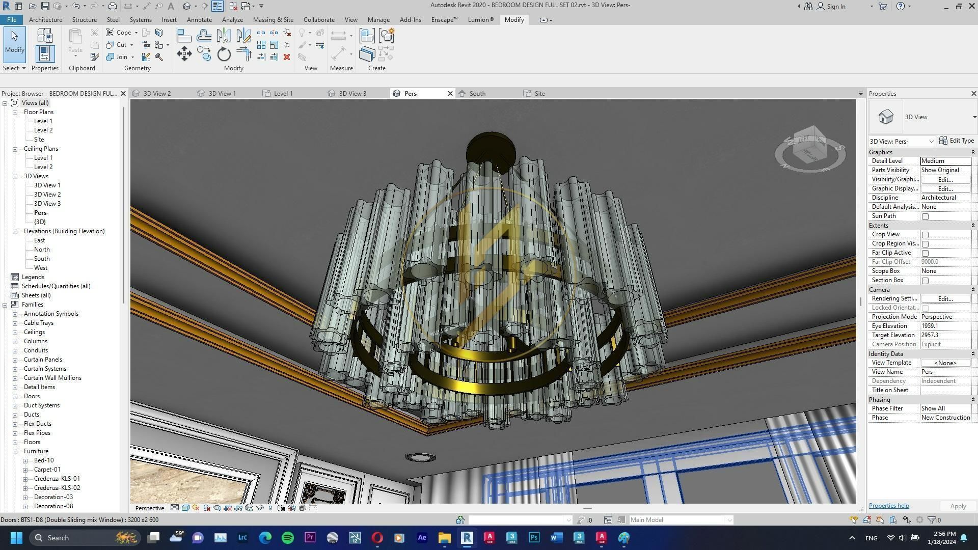 Revit Interior Bedroom classic full parametric family 3D model | CGTrader