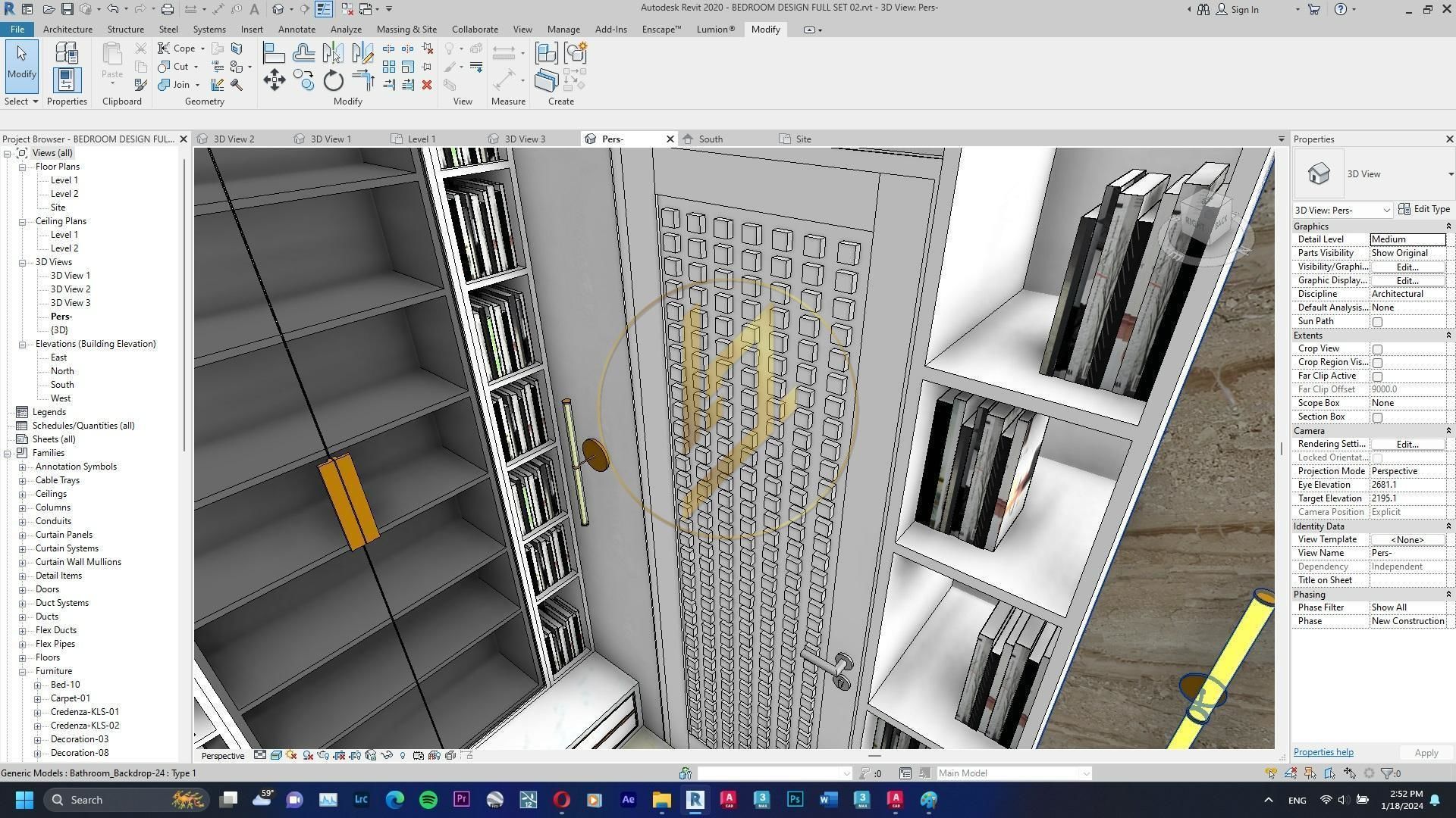 Revit Interior Bedroom classic full parametric family 3D model | CGTrader