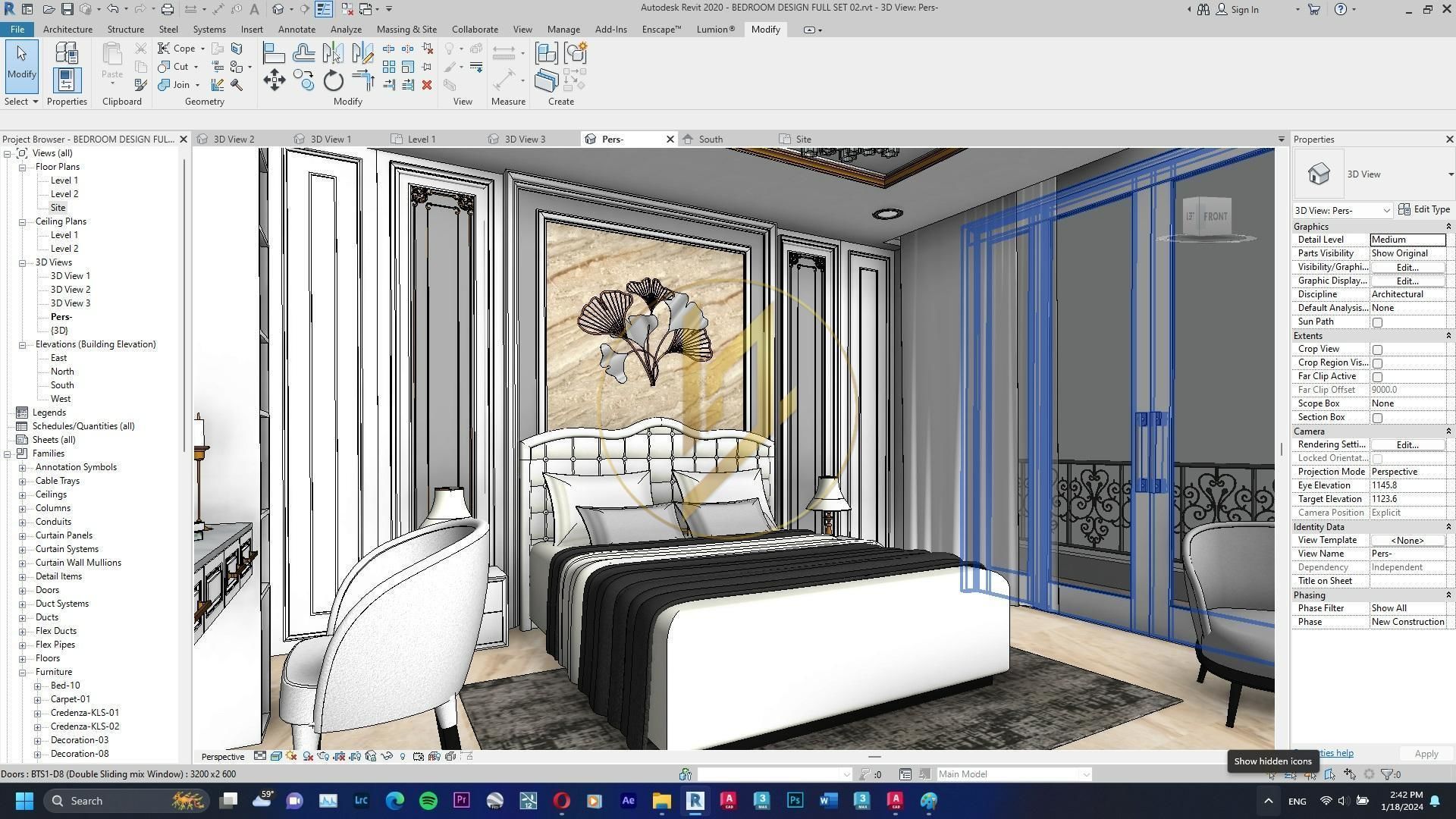 Revit Interior Bedroom classic full parametric family 3D model | CGTrader