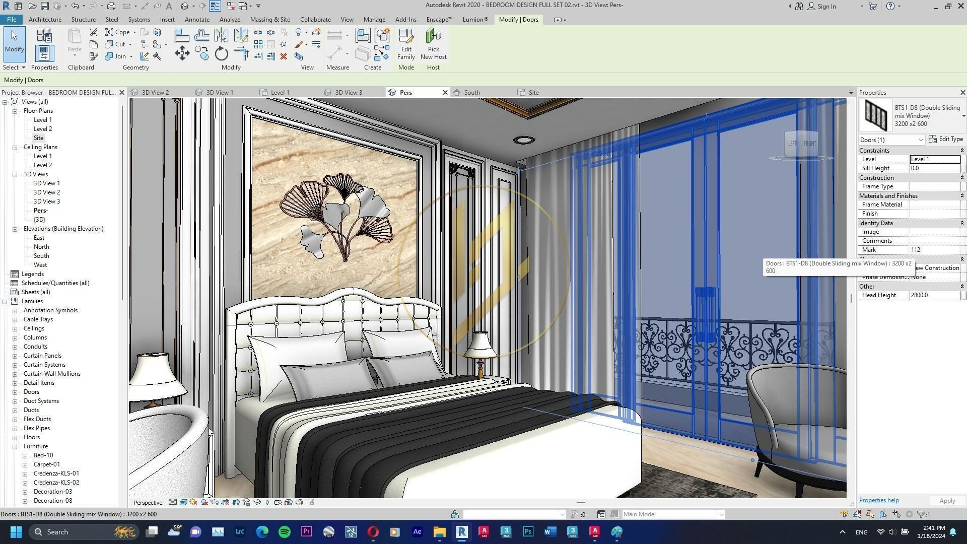 Revit Interior Bedroom classic full parametric family 3D model | CGTrader