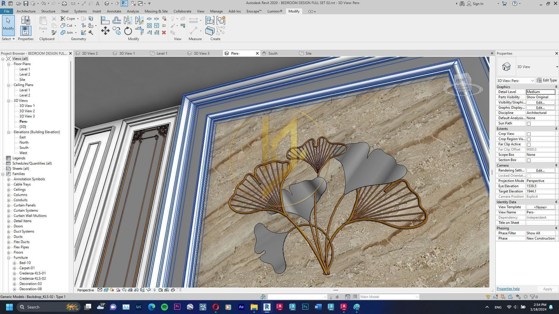 Revit Interior Bedroom classic full parametric family 3D model | CGTrader