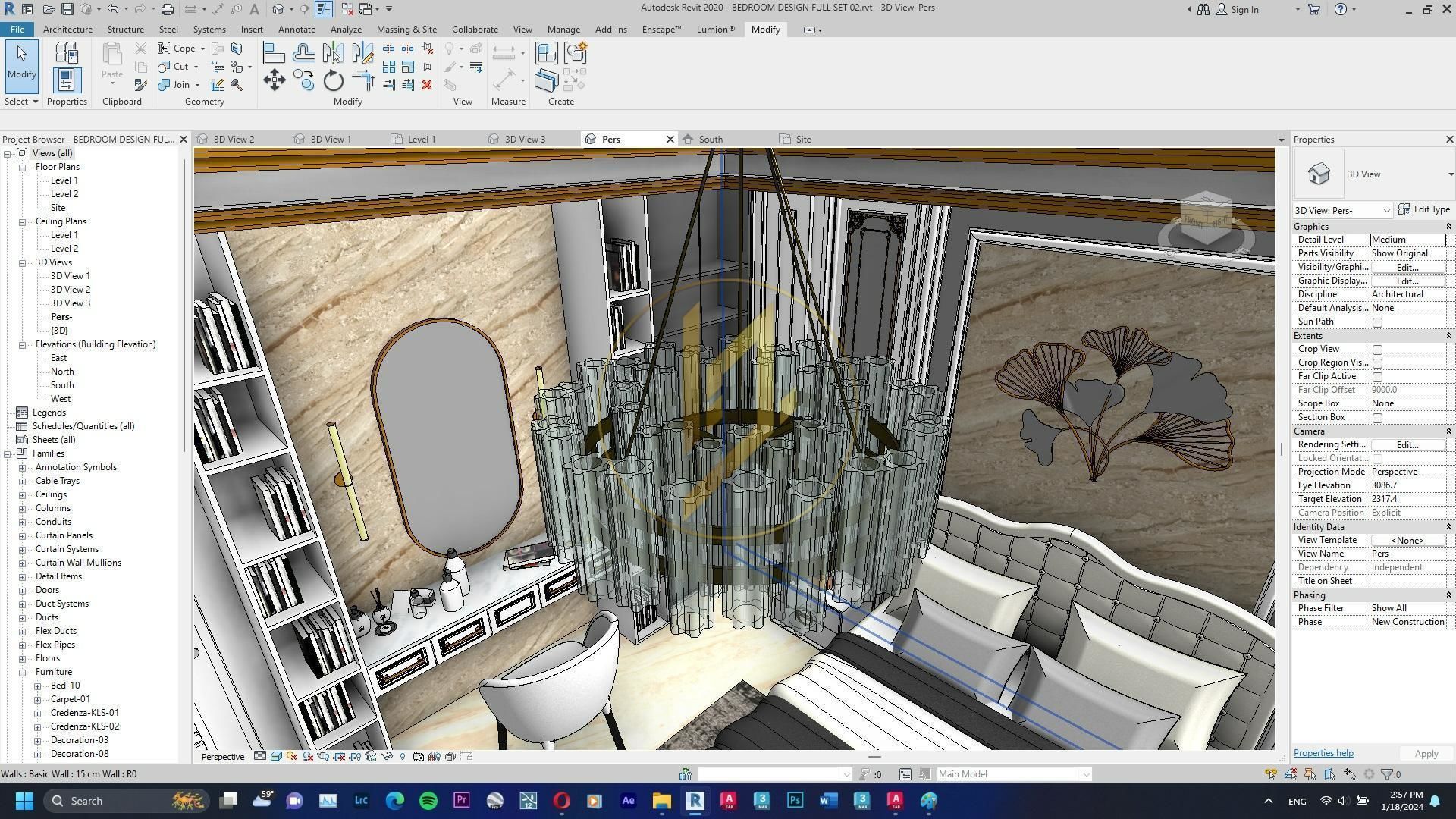 Revit Interior Bedroom classic full parametric family 3D model | CGTrader