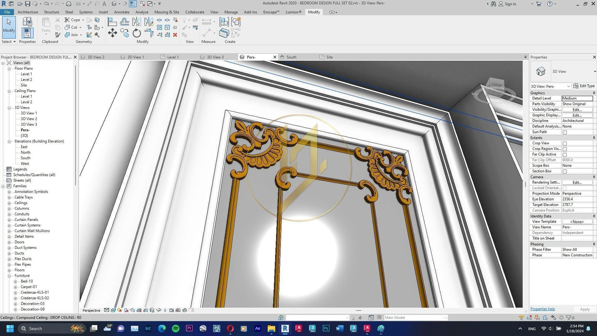 Revit Interior Bedroom classic full parametric family 3D model | CGTrader