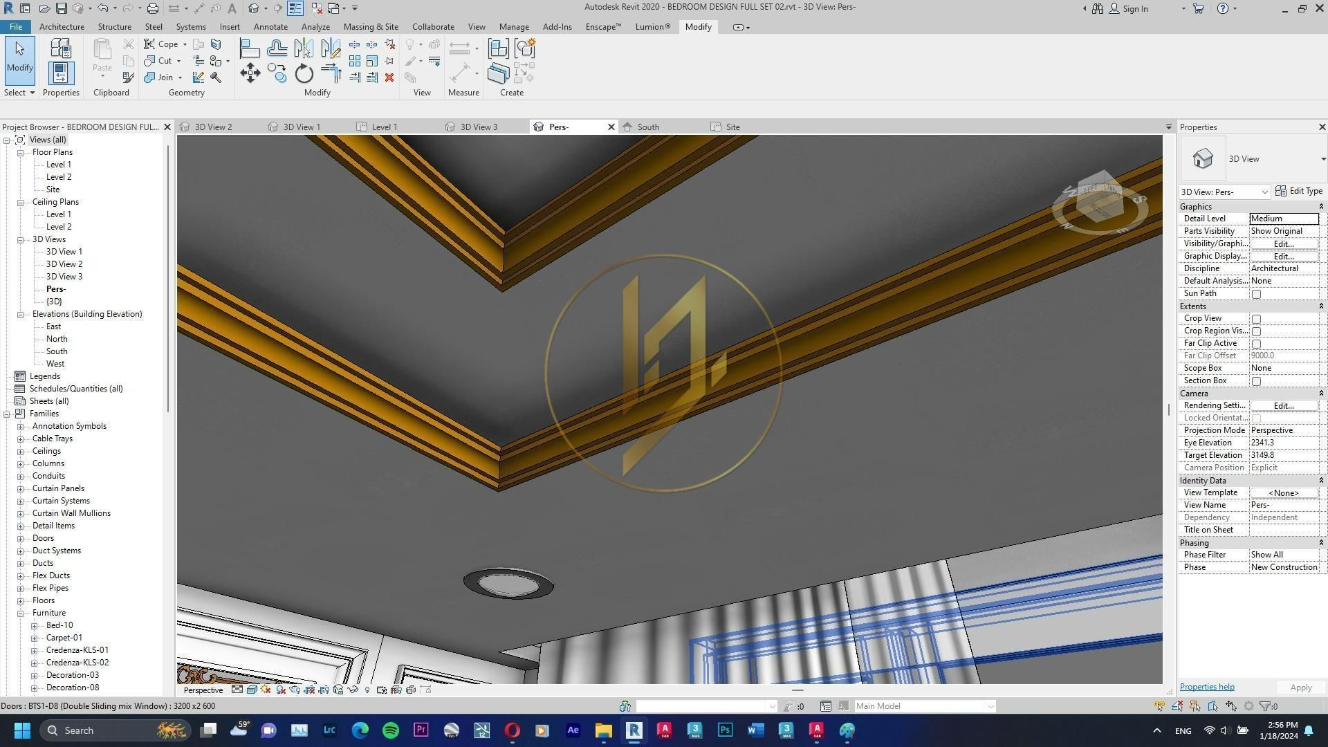 Revit Interior Bedroom classic full parametric family 3D model | CGTrader