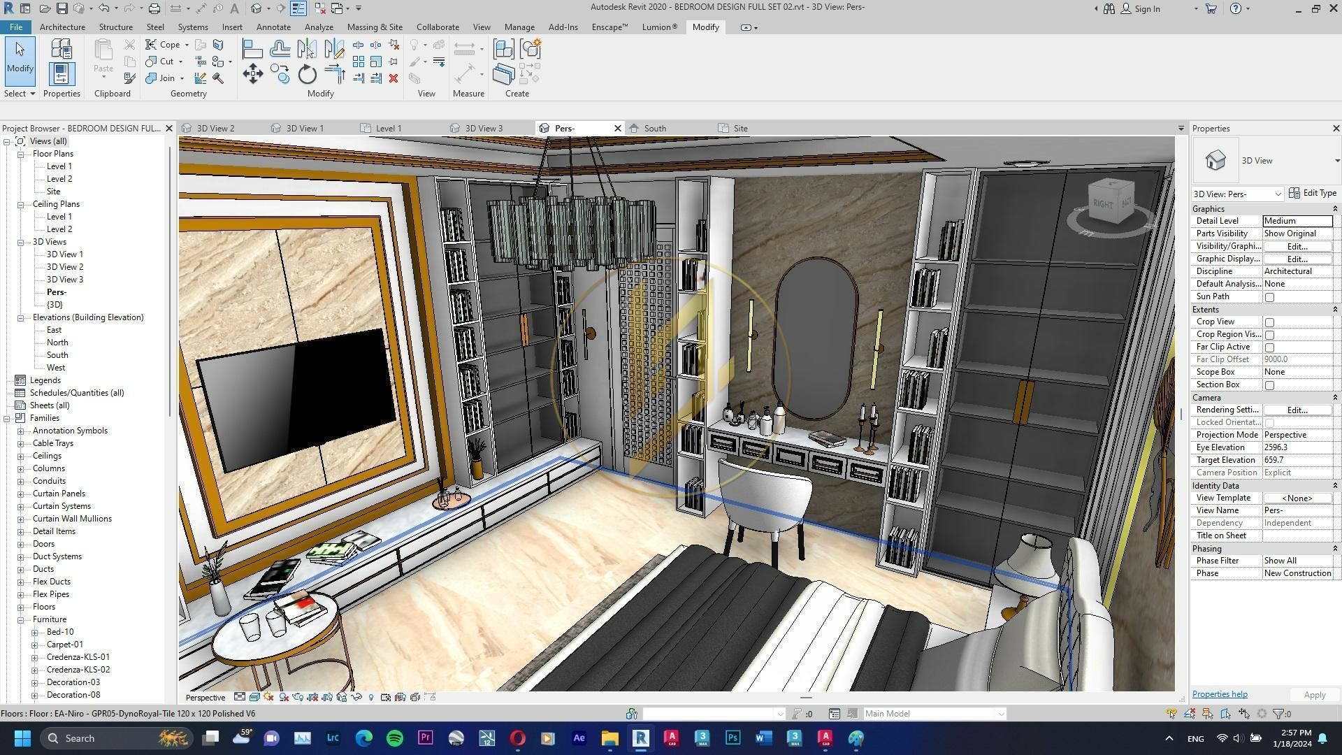 Revit Interior Bedroom classic full parametric family 3D model | CGTrader