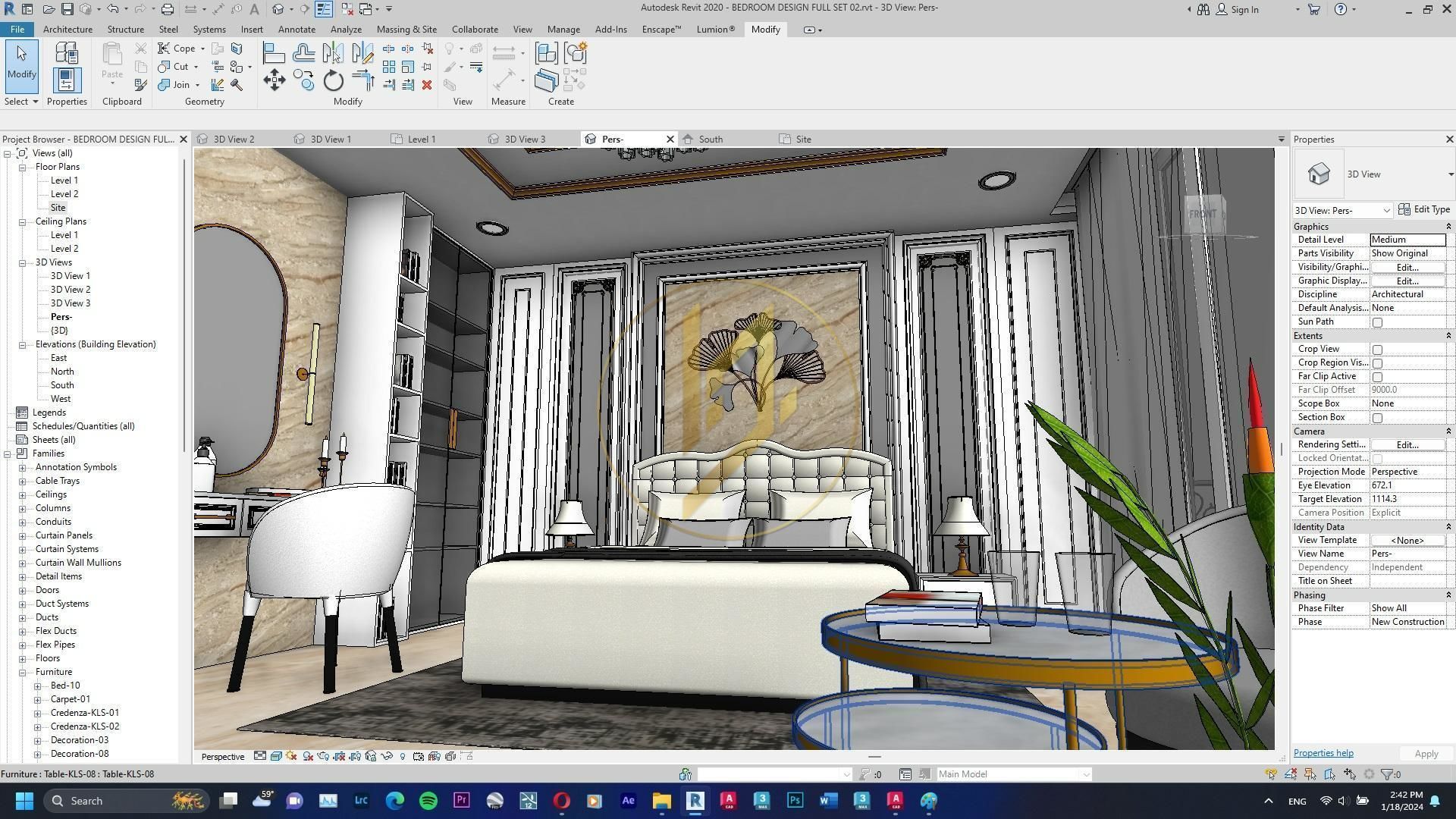 Revit Interior Bedroom classic full parametric family 3D model | CGTrader