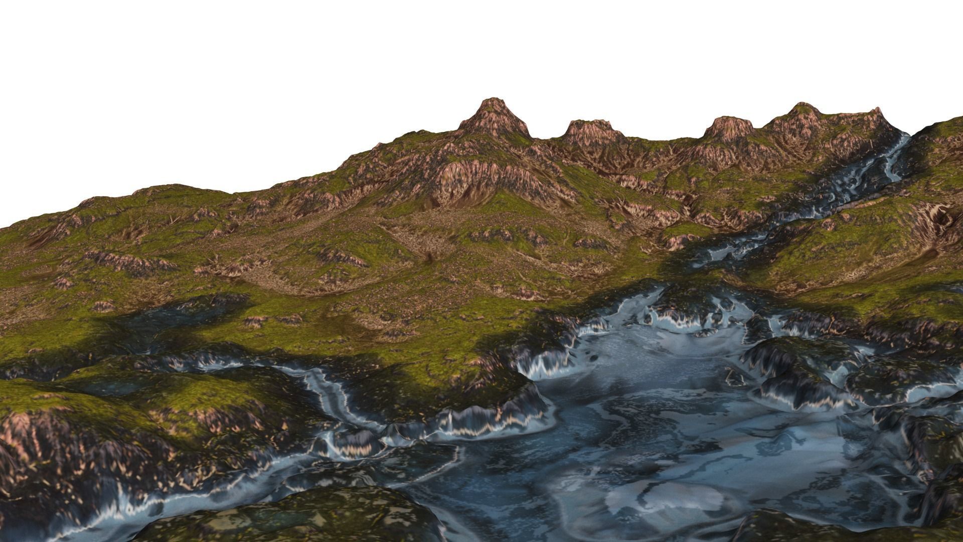 Mountain terrain with Rivers 3D model | CGTrader