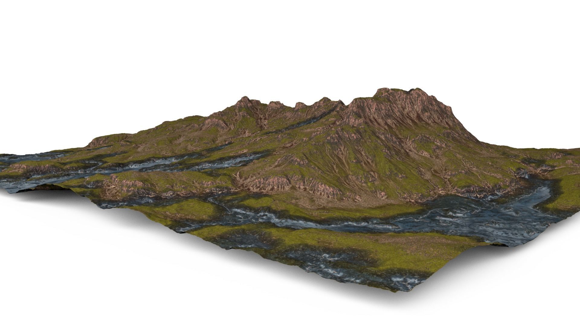 Mountain terrain with Rivers 3D model | CGTrader