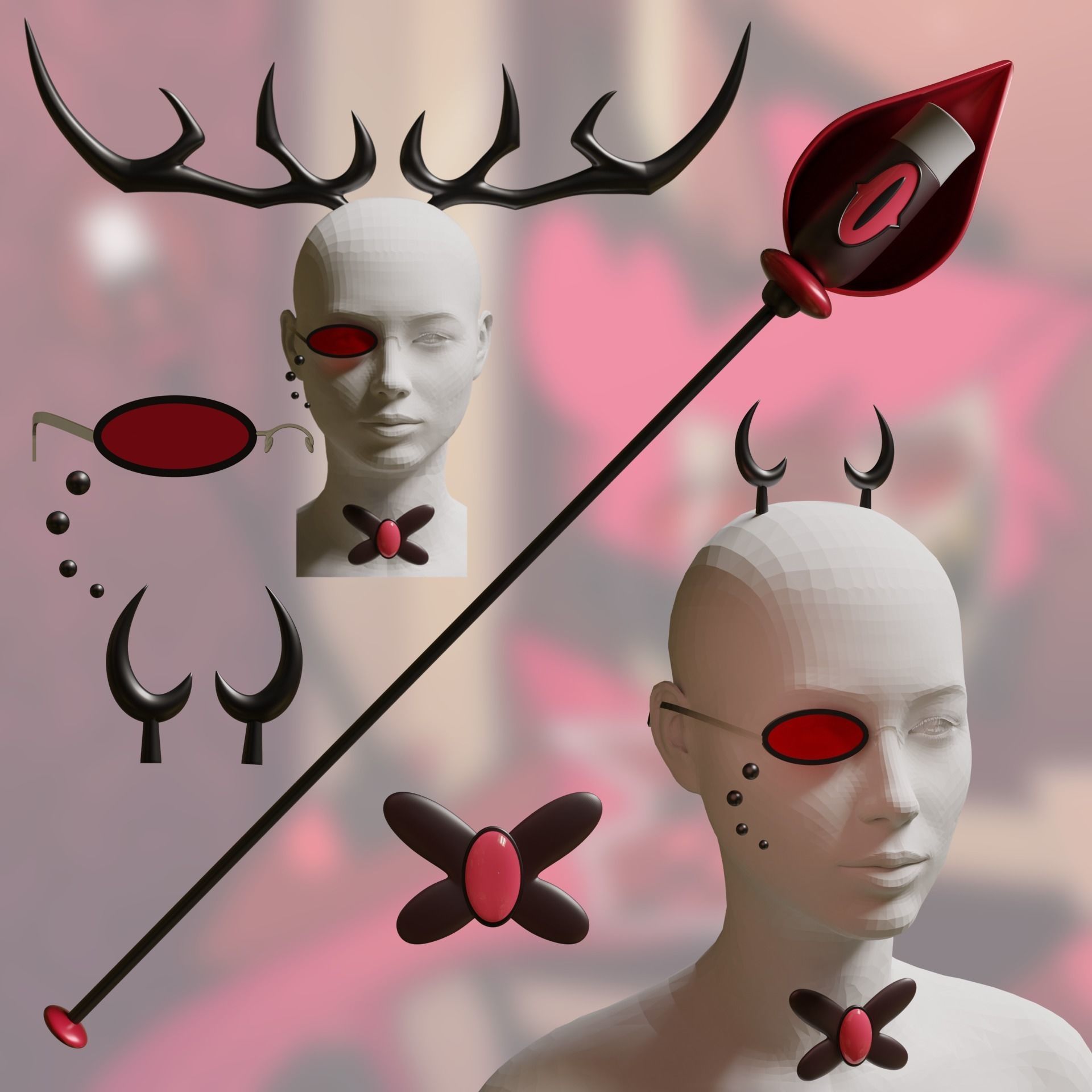 ALASTOR RADIO DEMON HAZBIN HOTEL MICROPHONE CANE HORNS 3D model 3D ...