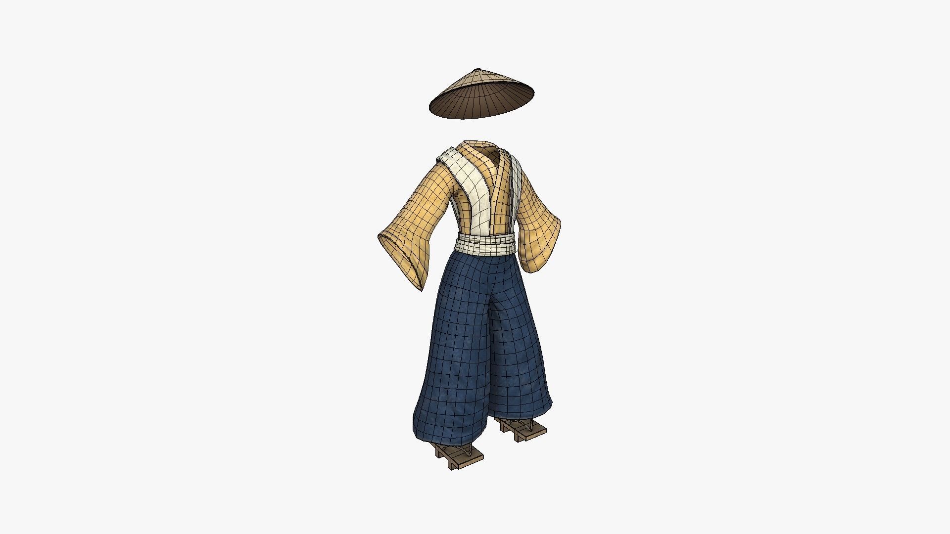3D model Samurai Old Outfit A03 Blue Yellow - Character Clothing Design ...