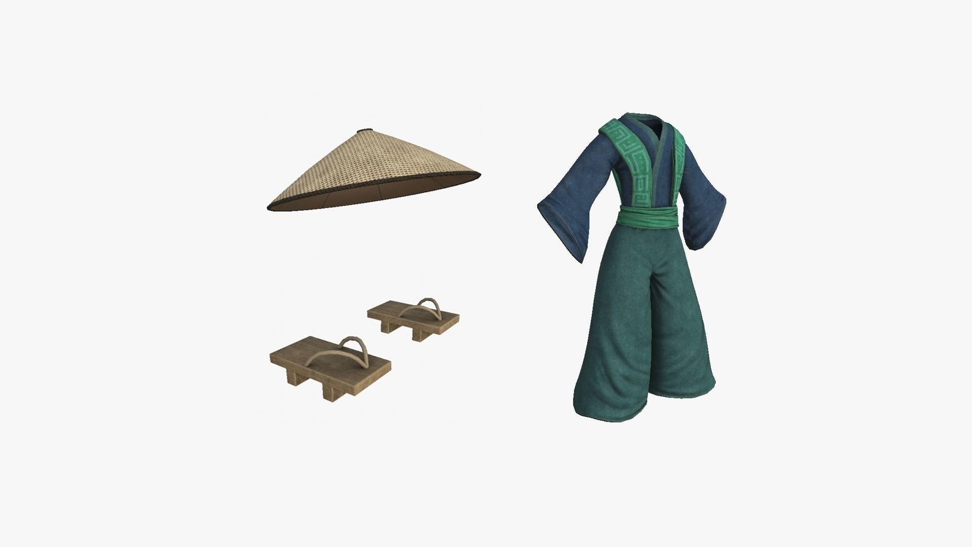 3D model Samurai Old Outfit A05 Full Blue - Character Clothing Design ...