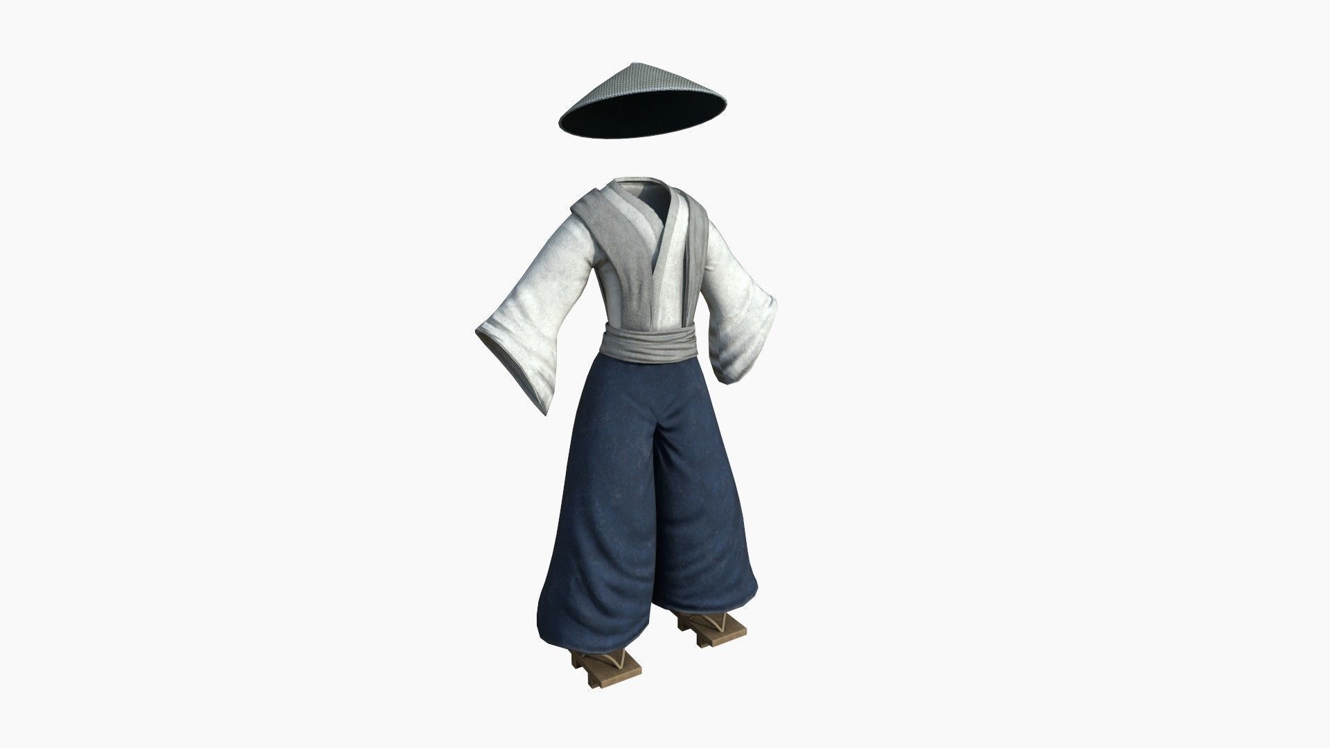 3D model Samurai Old Outfit A08 White Blue - Character Clothing Design ...