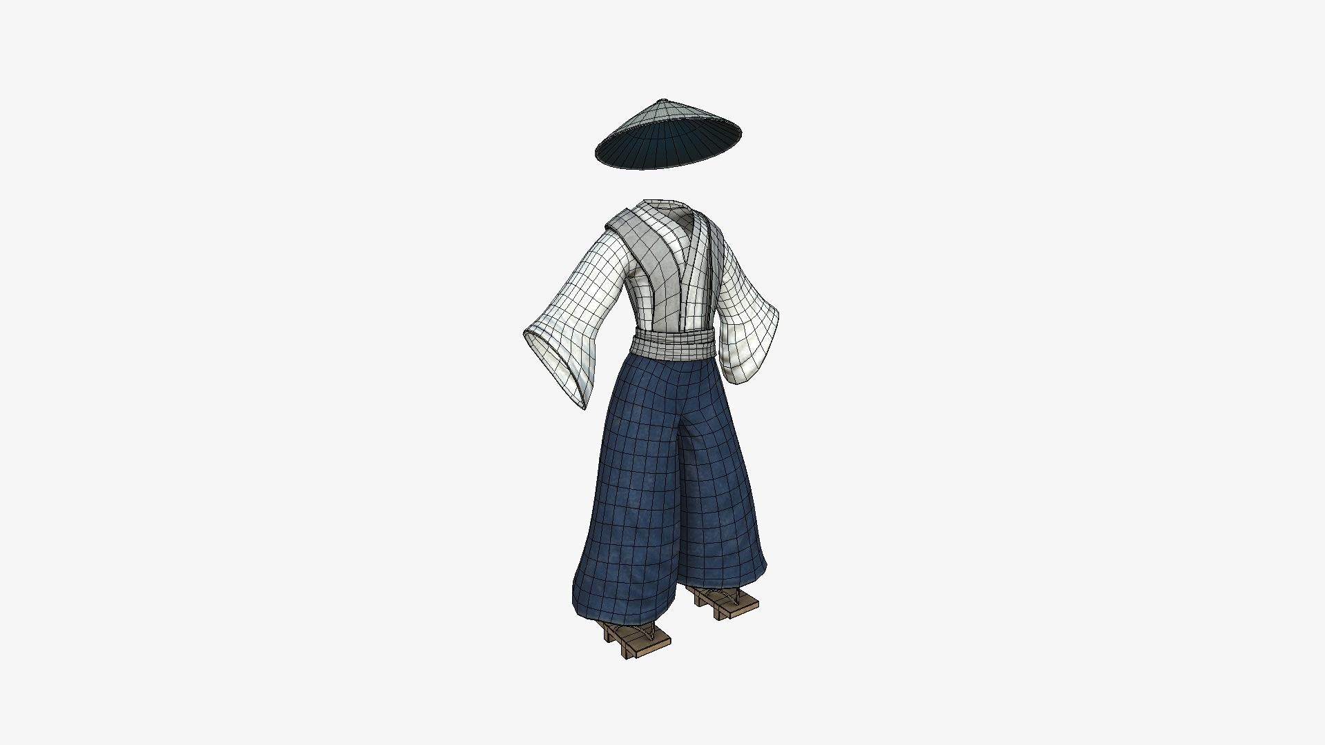 3D model Samurai Old Outfit A08 White Blue - Character Clothing Design ...