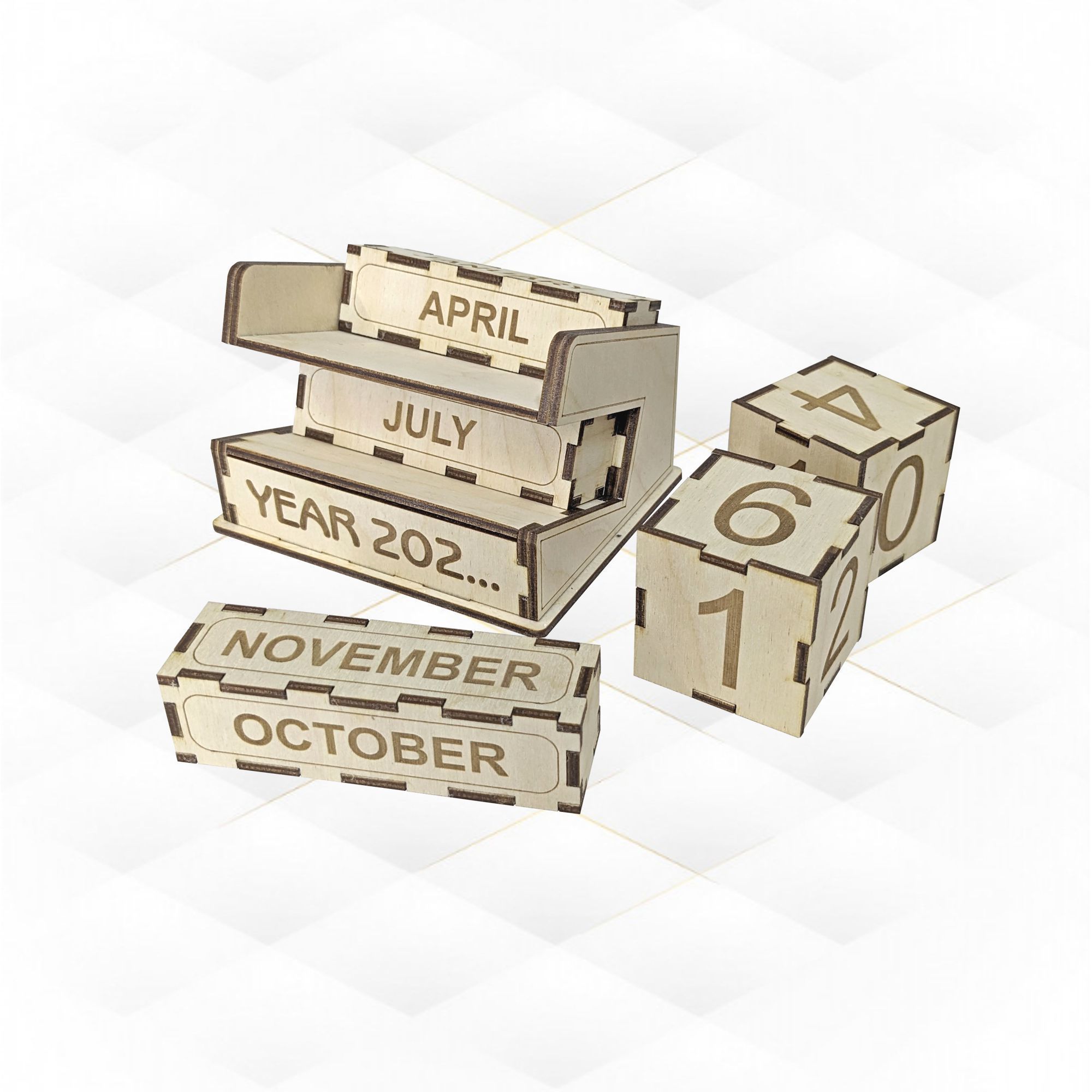 Desk Perpetual Calendar svg dxf design for laser cutting 3D model 3D ...