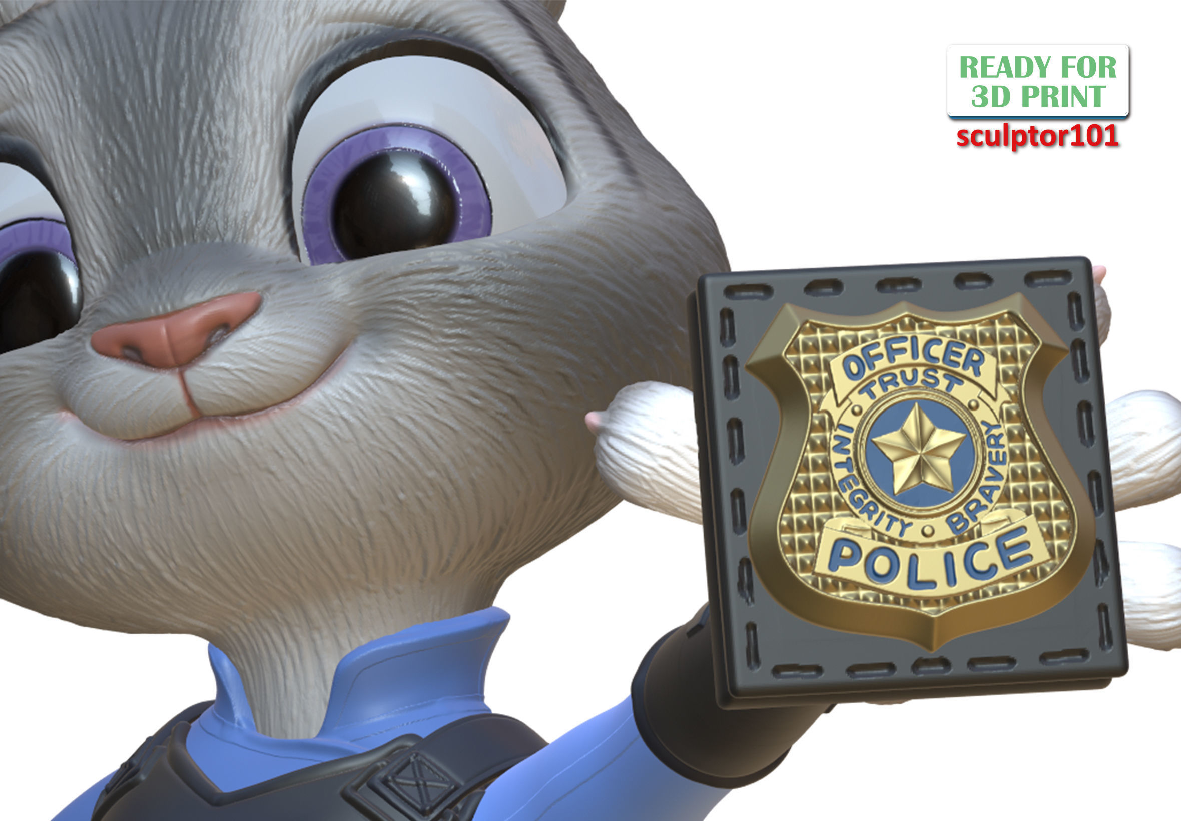 Fanart Zootopia Police Officer Judy Hopps Showing Her Badge 3D model 3D ...