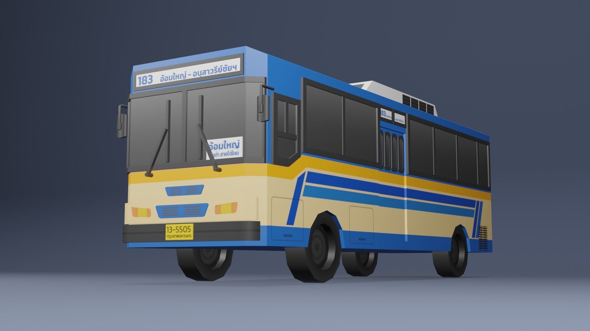 3D model Blue Thai bus Low poly v03 VR / AR / low-poly | CGTrader