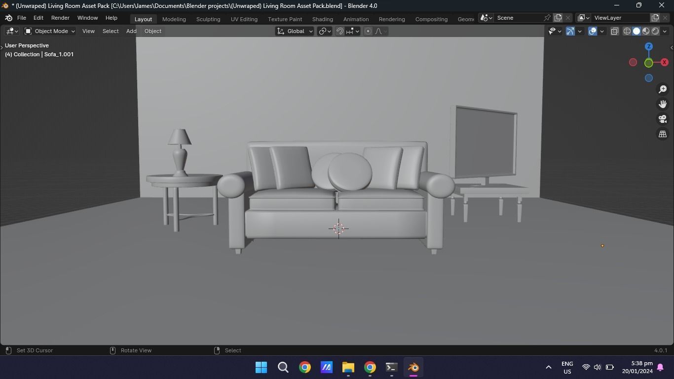 3D model Living Room Furniture Asset Pack Sofa TV Lamp Tables Low-Poly ...