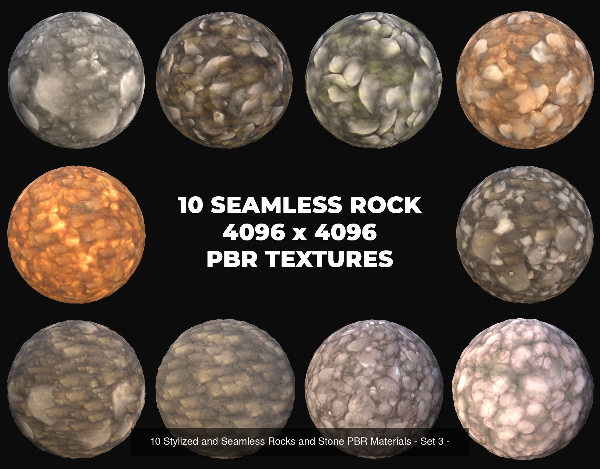 26 Seamless Rock and Stone PBR Materials - 4k PNG and sbsar - 3D Model ...