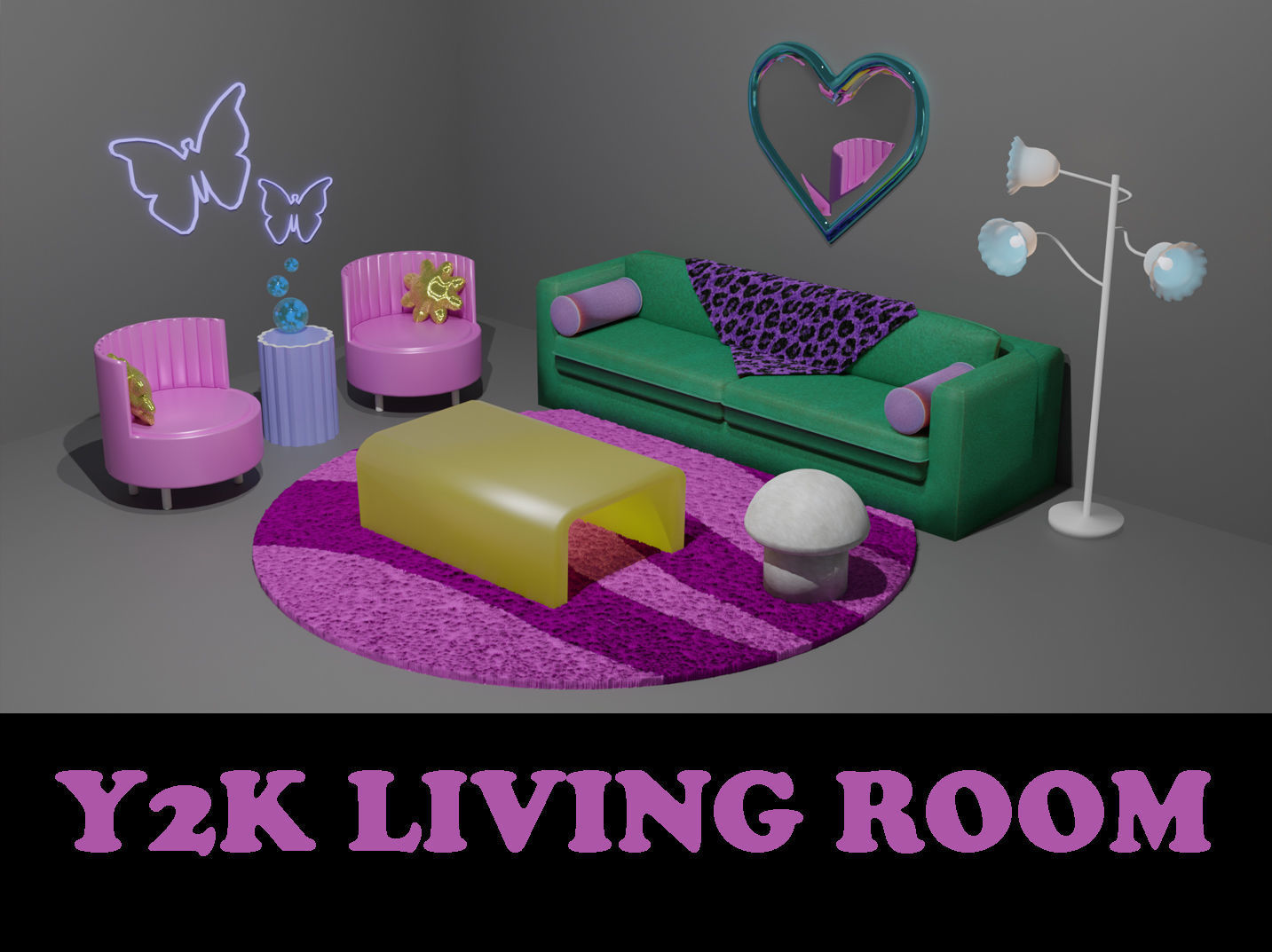 Y2K Living Room Set free 3D model | CGTrader