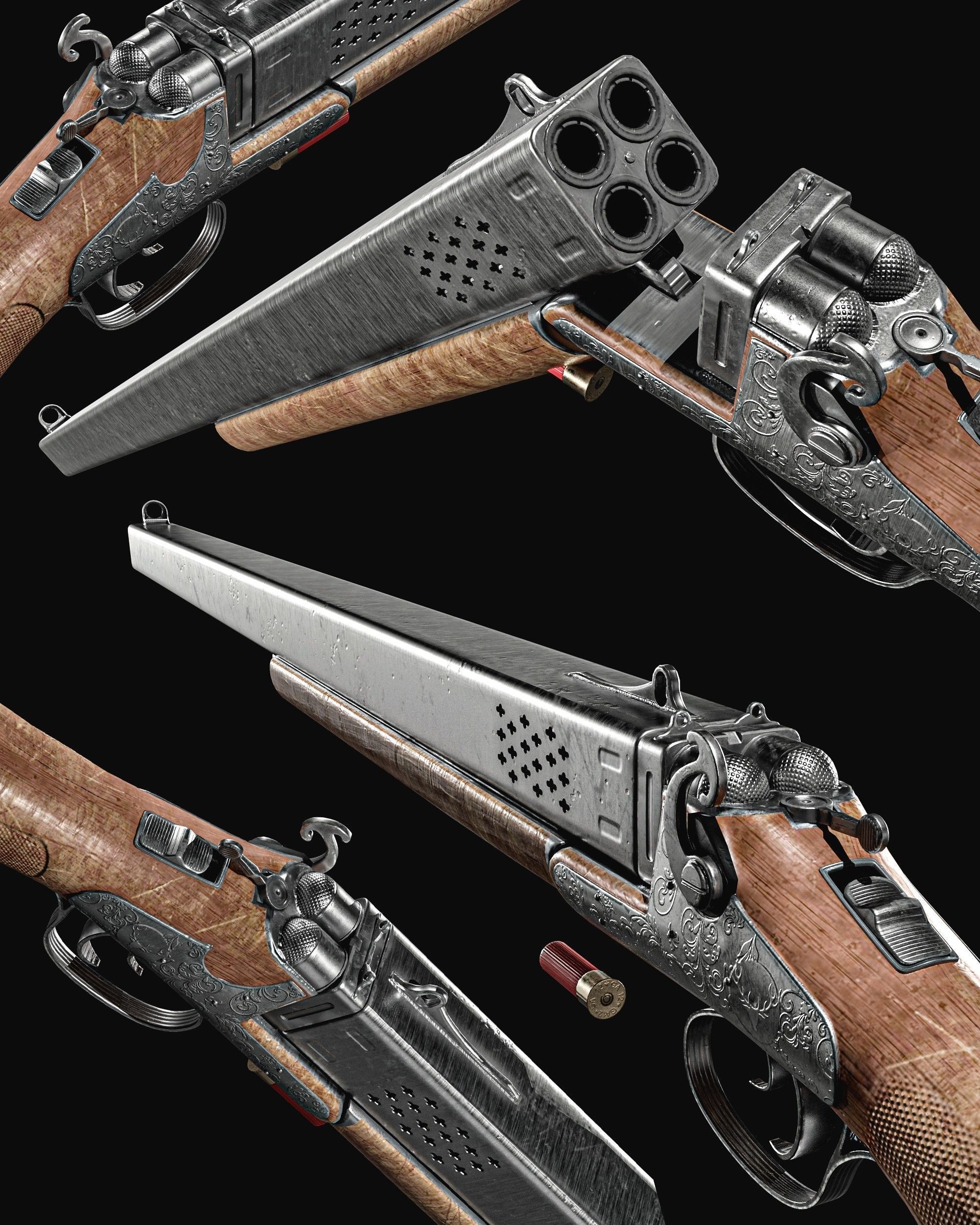 3D model Quadruple Barrel Shotgun Rifle VR / AR / low-poly | CGTrader