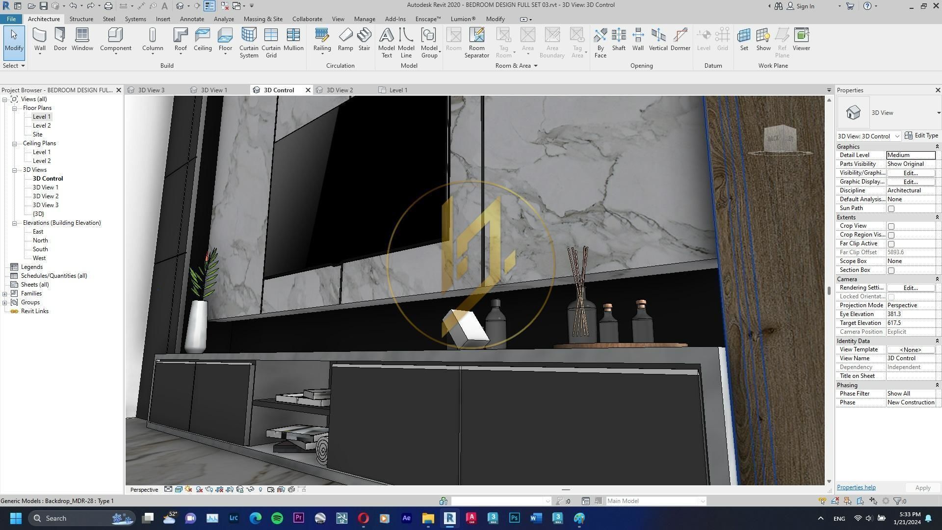 Revit Interior Bedroom full parametric family 3D model | CGTrader