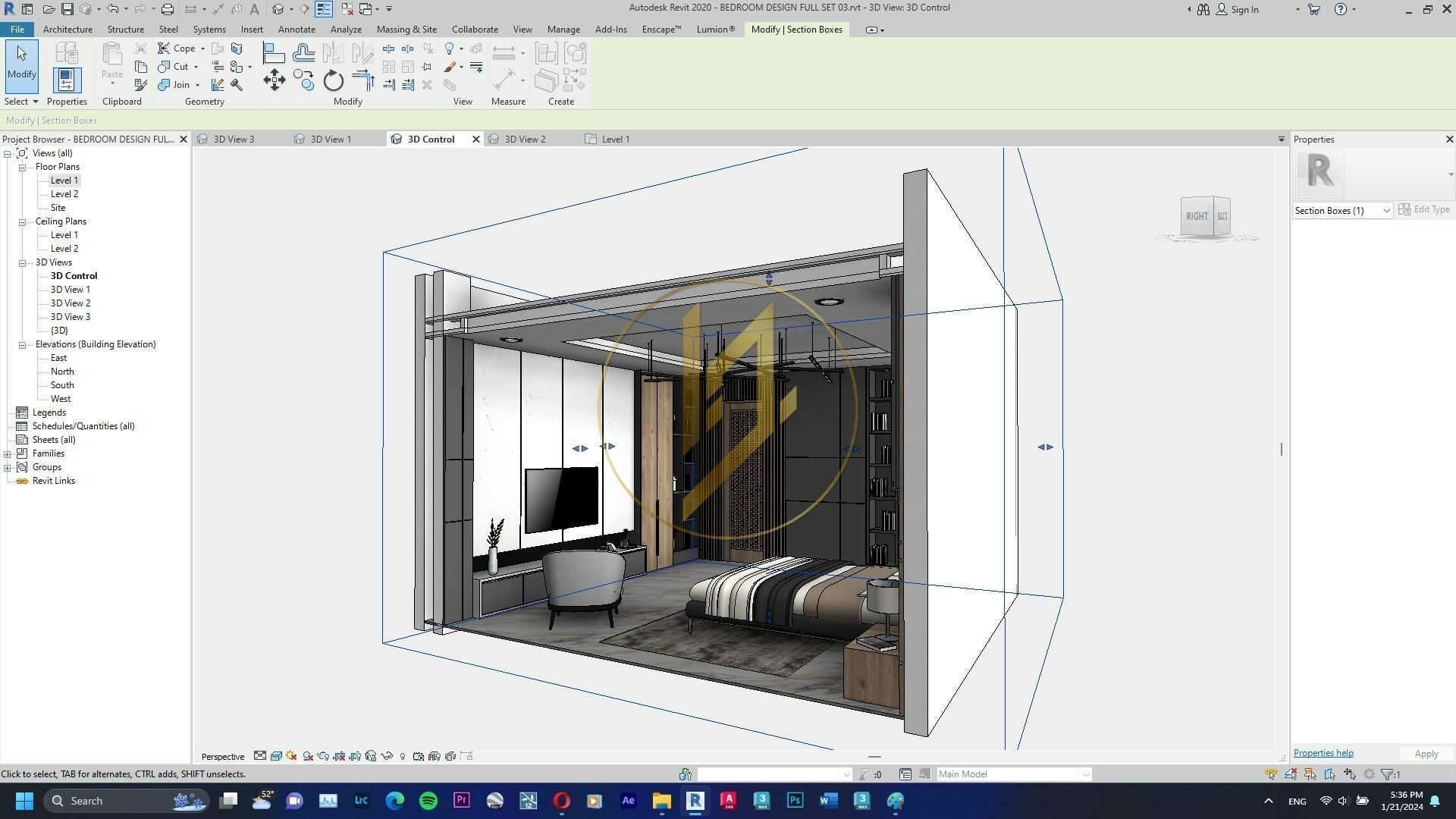 Revit Interior Bedroom full parametric family 3D model | CGTrader