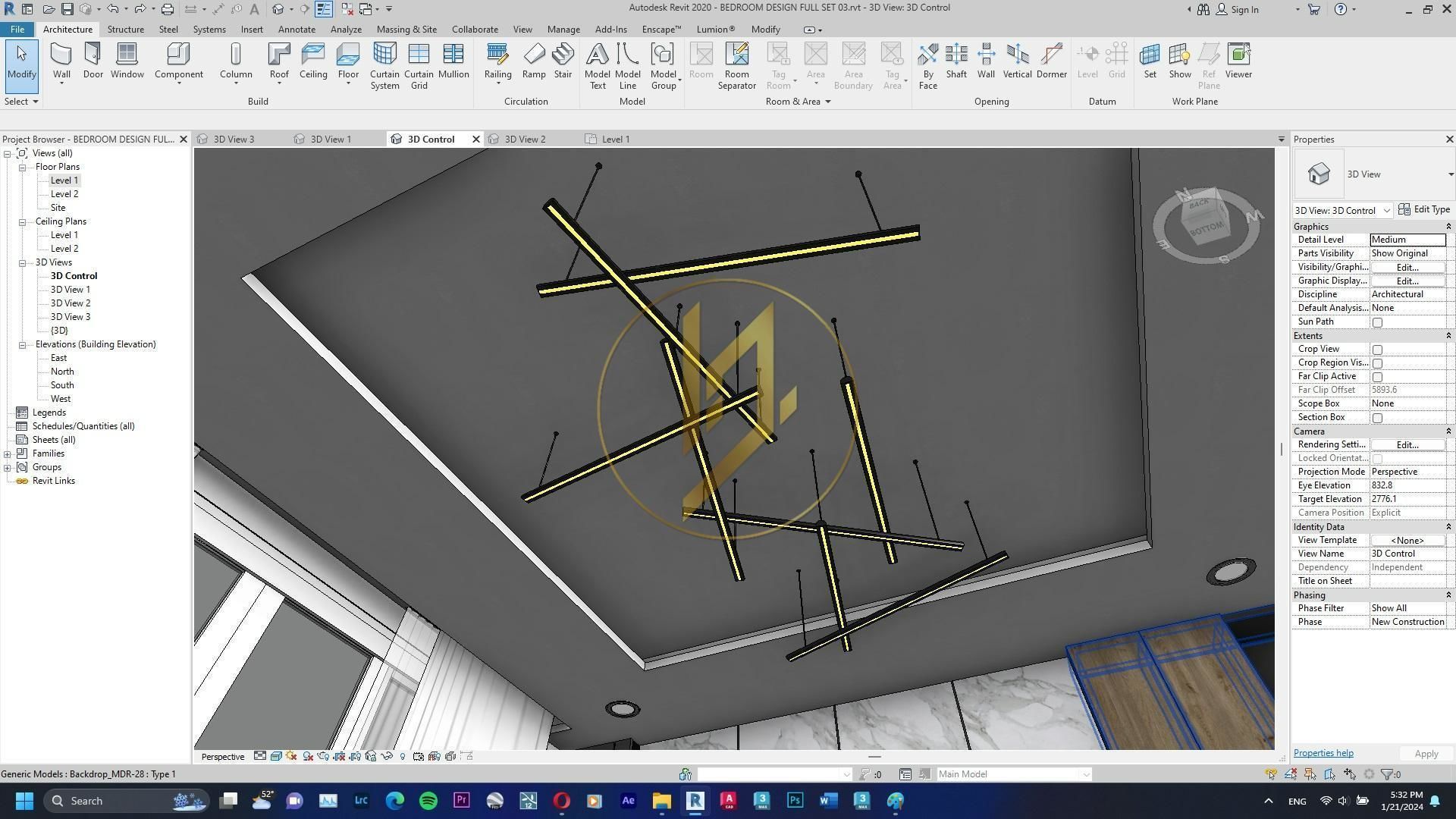 Revit Interior Bedroom full parametric family 3D model | CGTrader