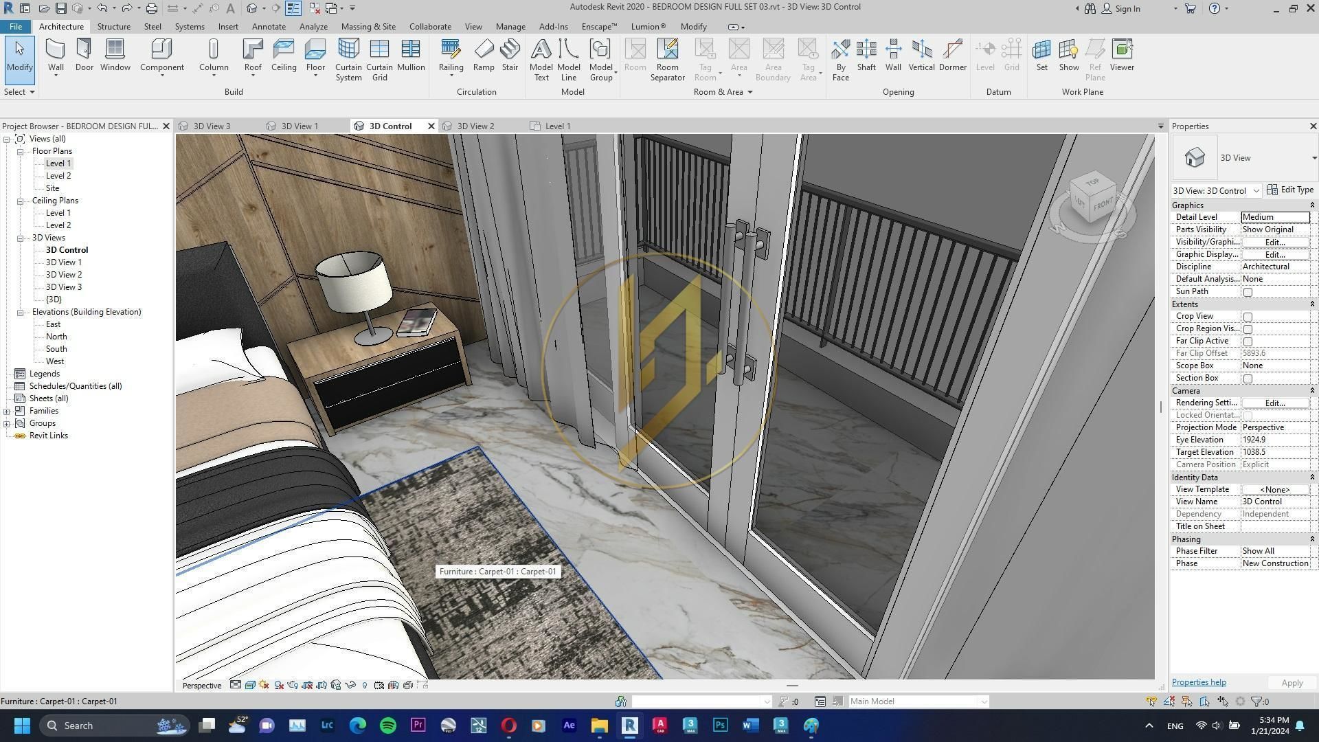 Revit Interior Bedroom full parametric family 3D model | CGTrader