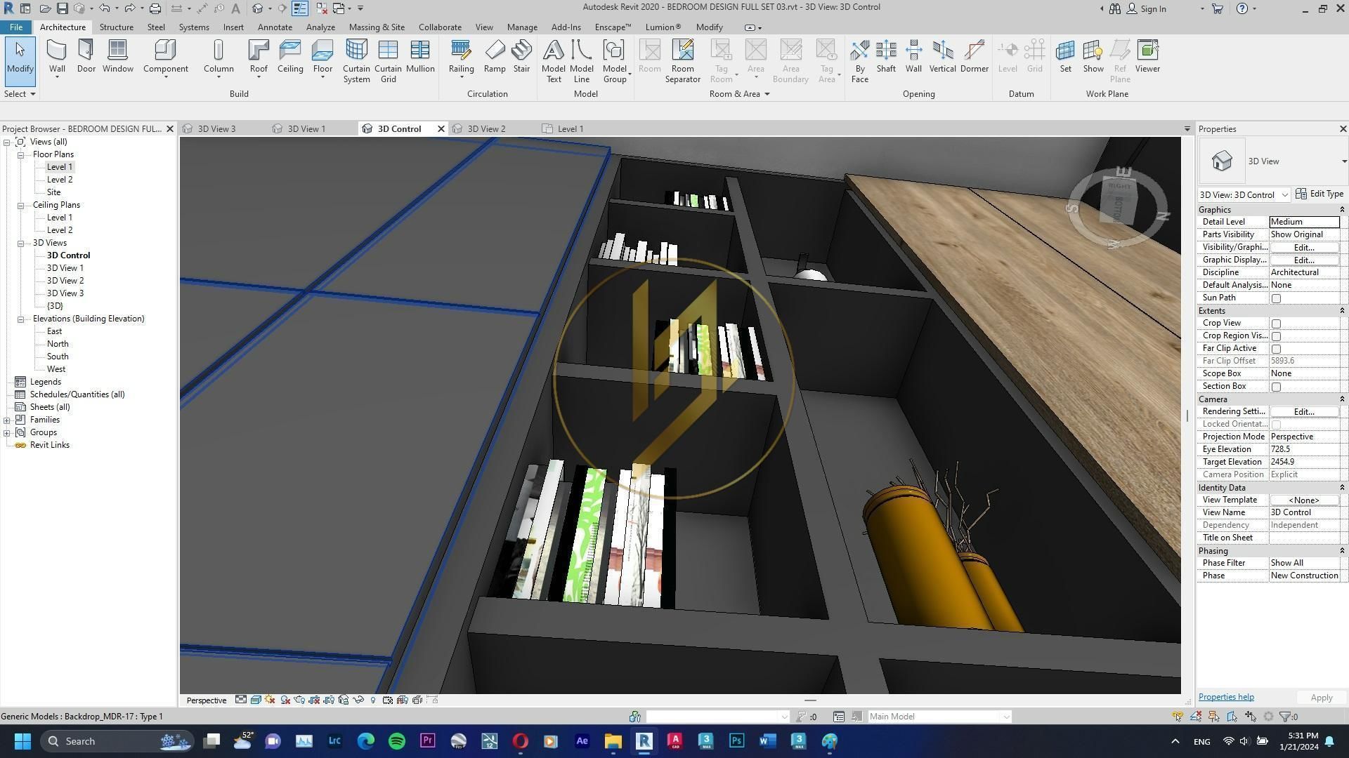 Revit Interior Bedroom full parametric family 3D model | CGTrader