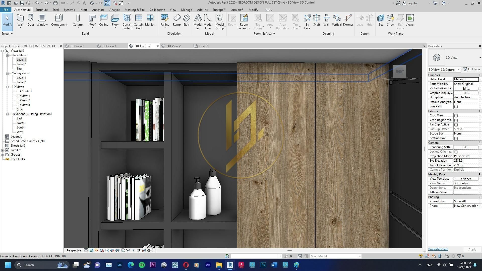 Revit Interior Bedroom full parametric family 3D model | CGTrader