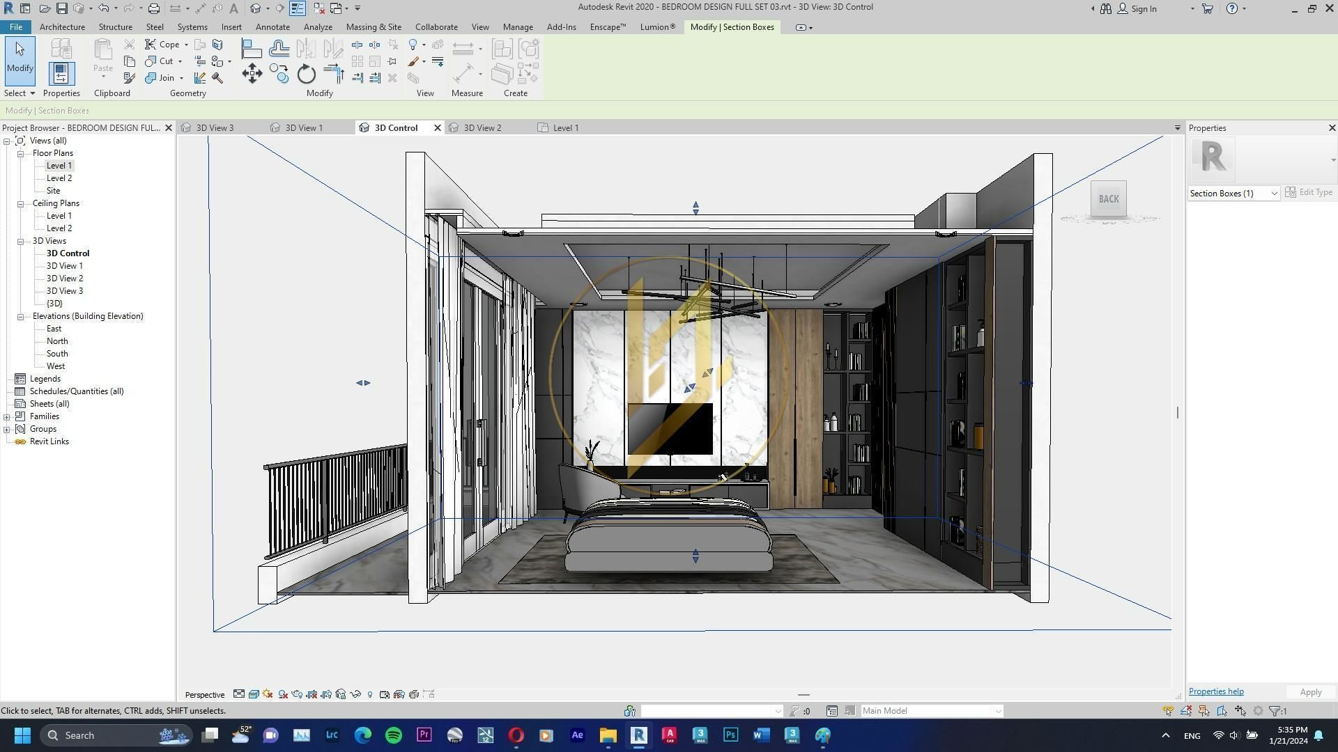 Revit Interior Bedroom full parametric family 3D model | CGTrader